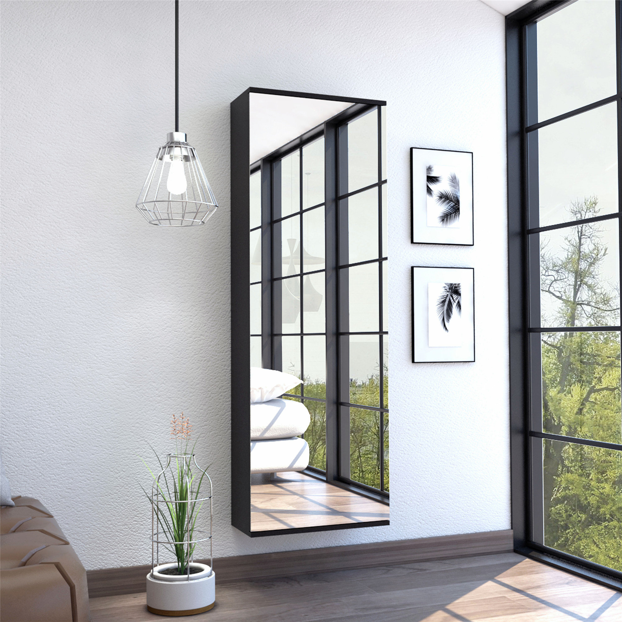 Hokku Designs Domanique Mirror Door Wall Mounted Shoe Rack, 10-Pair ...