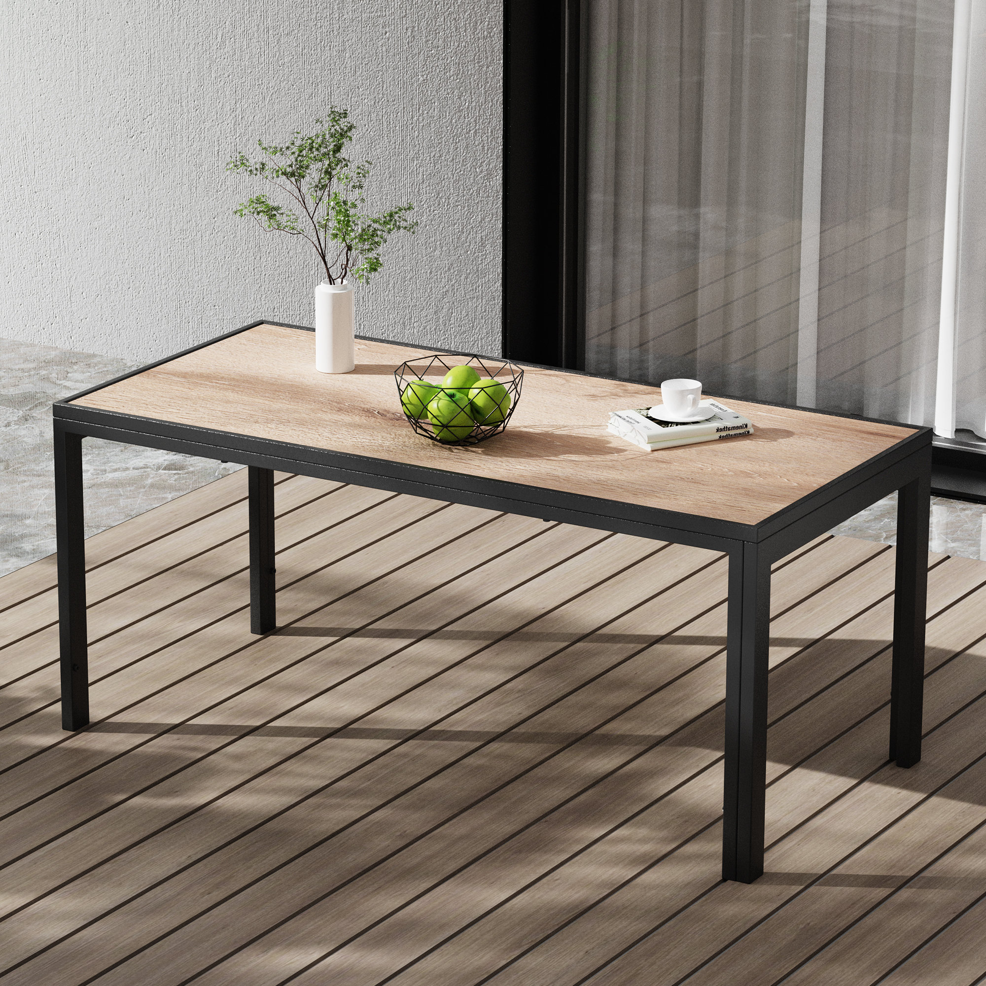 Gracie Oaks Rectangle Patio Coffee Table with Powder Coating Frame for ...