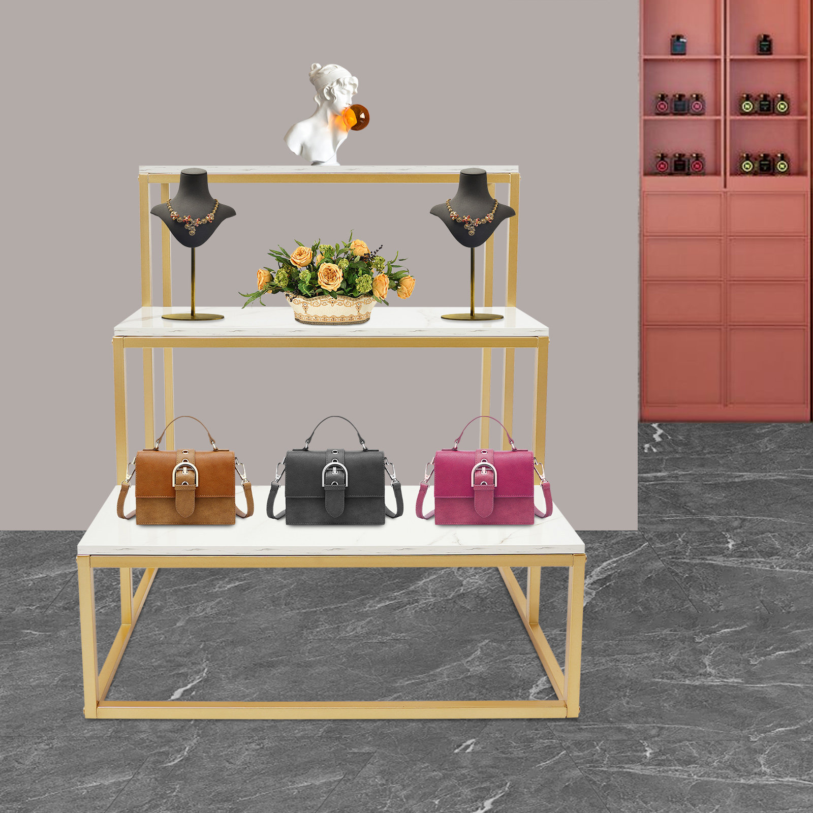 Latitude Run® 3 Tier Display Table Purse Display Stand Handbag Display ...