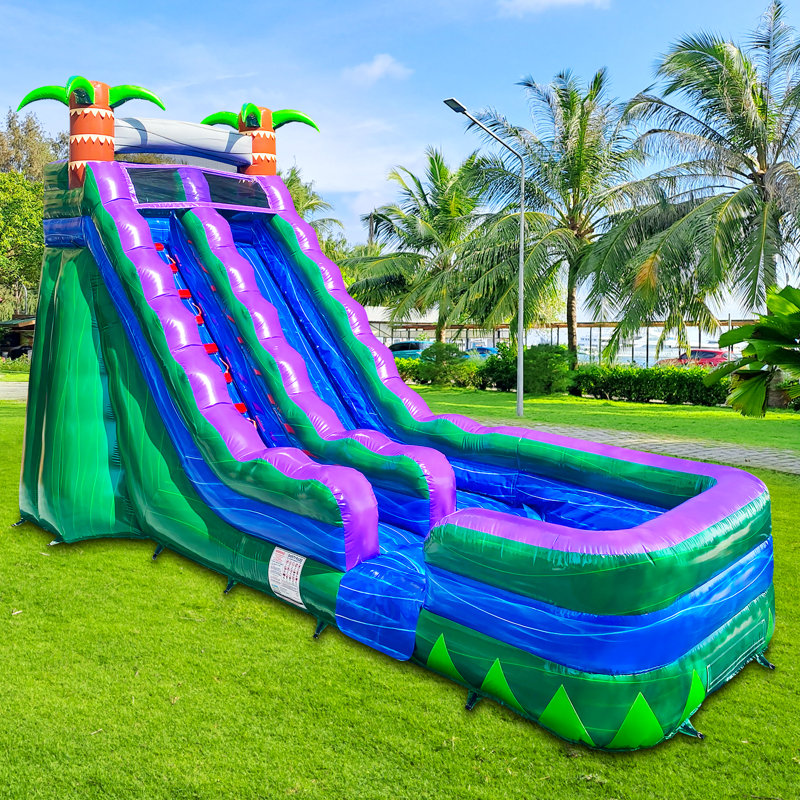 GOOSH 16' x 26' Purple Tropical Commercial Grade Water Slide with ...