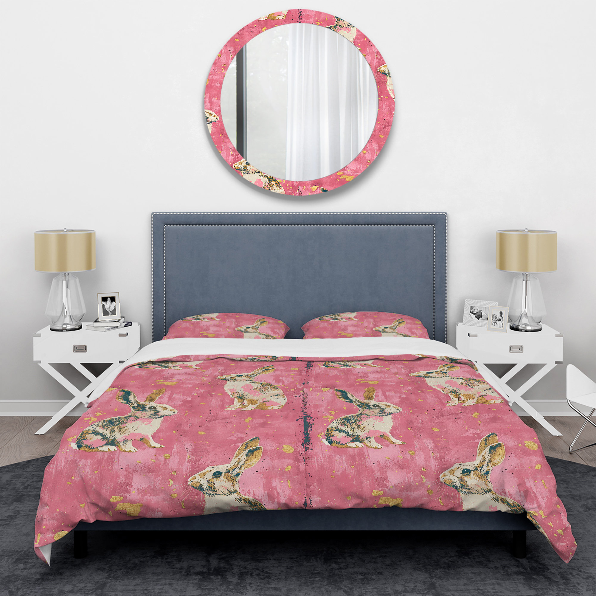Design Art Pink Gold Rabbit Glam - Glam Duvet Cover Set - Wayfair Canada