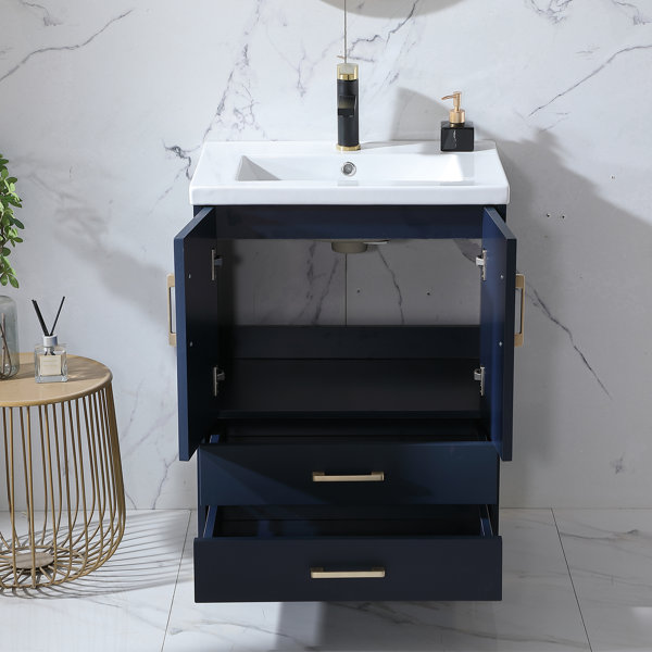 Ebern Designs Eger 24" Dark Blue Free-Standing Single Bathroom Vanity ...