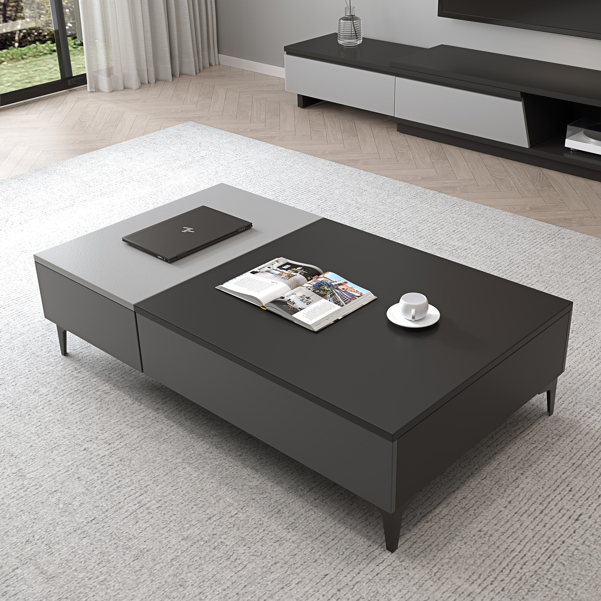Latitude Run® Table basse à dessus relevable avec compartiment caché ...