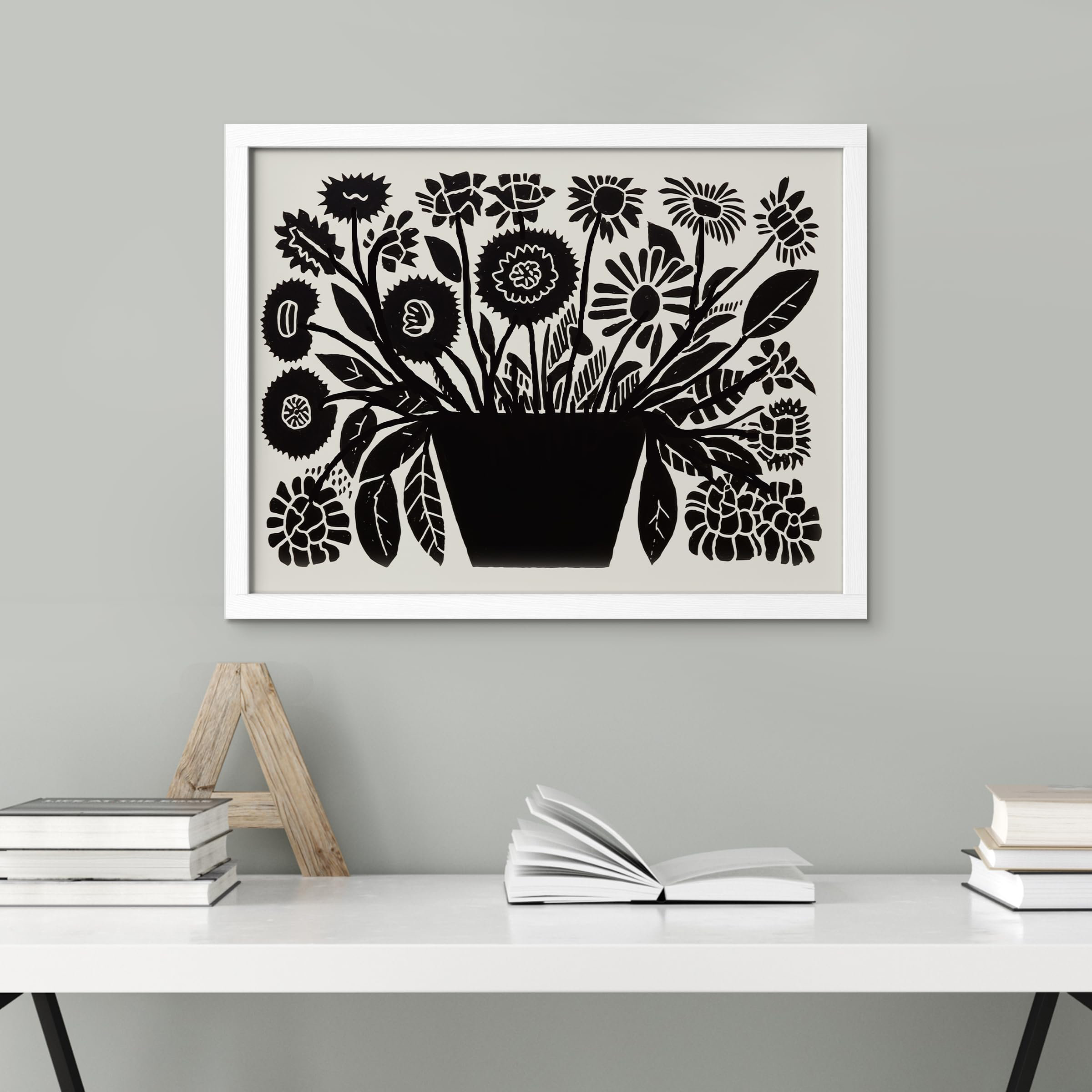 SIGNLEADER " Black And White Floral Silhouette Bold Graphic Flower Pot ...