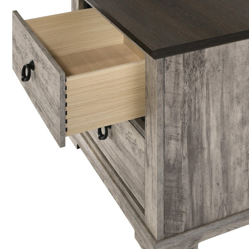 Loon Peak® Contemporary Two Drawers Nightstand Metal Pull Knobs Wooden ...