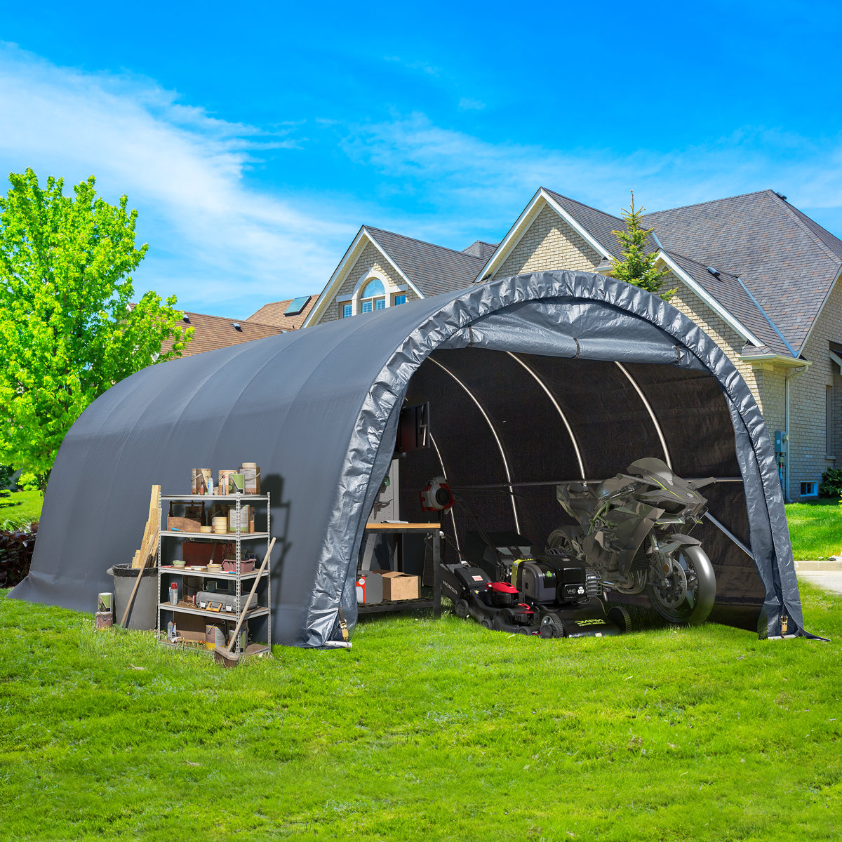 EROMMY 12Ft. W x 24Ft. D Carpoet, Garage, Storage Shed Canopy | Wayfair
