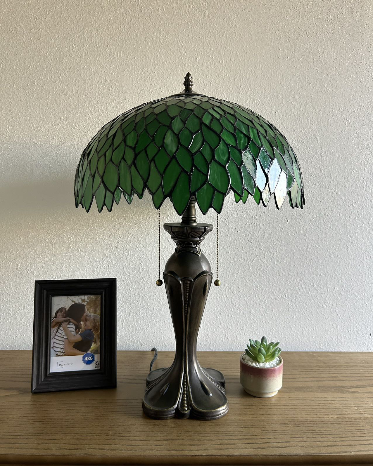 Fleur De Lis Living Simoson Tiffany Table Lamp Green Stained Glass ...