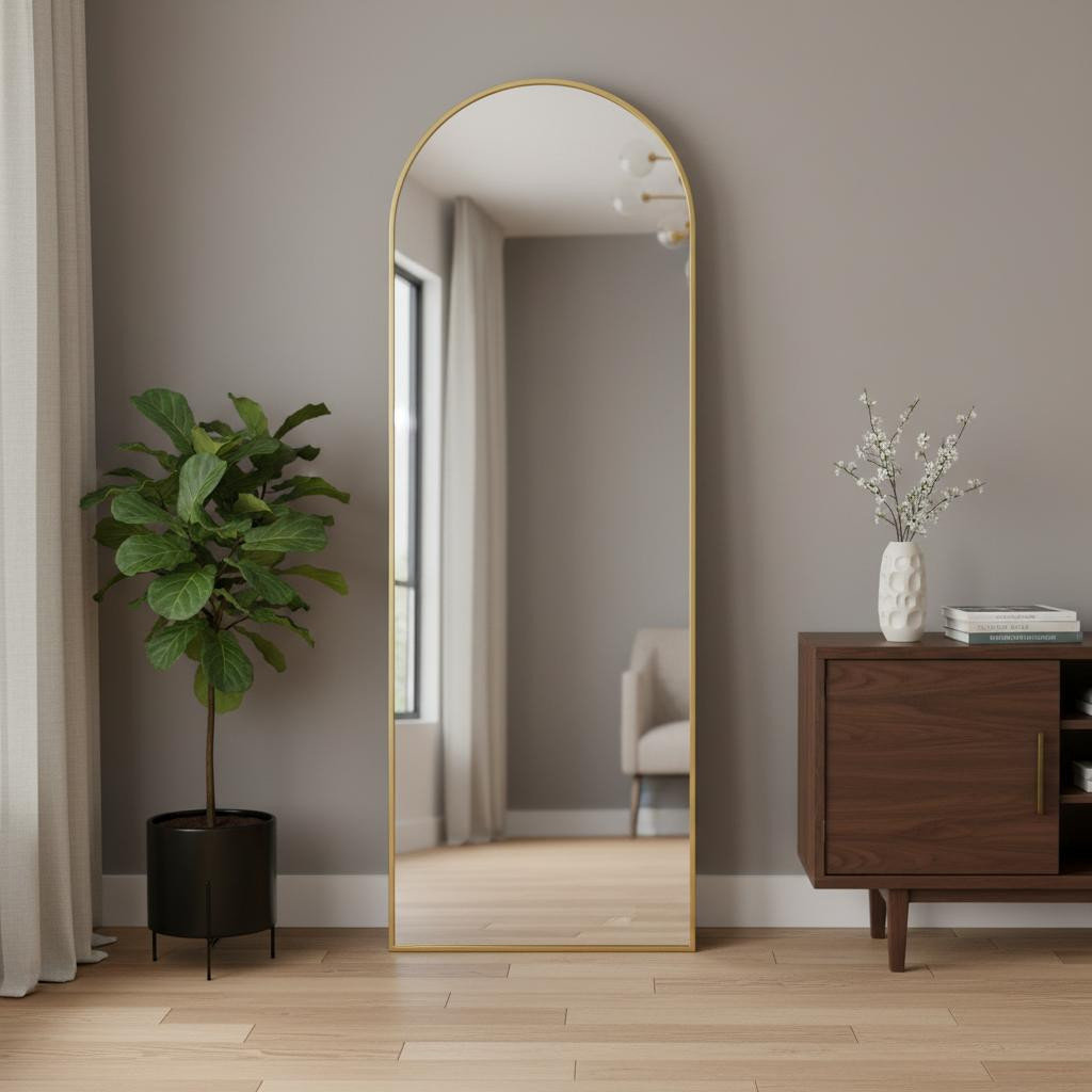 HomeRoots 64" Gold Metal Arch Freestanding Framed Standing Mirror | Wayfair