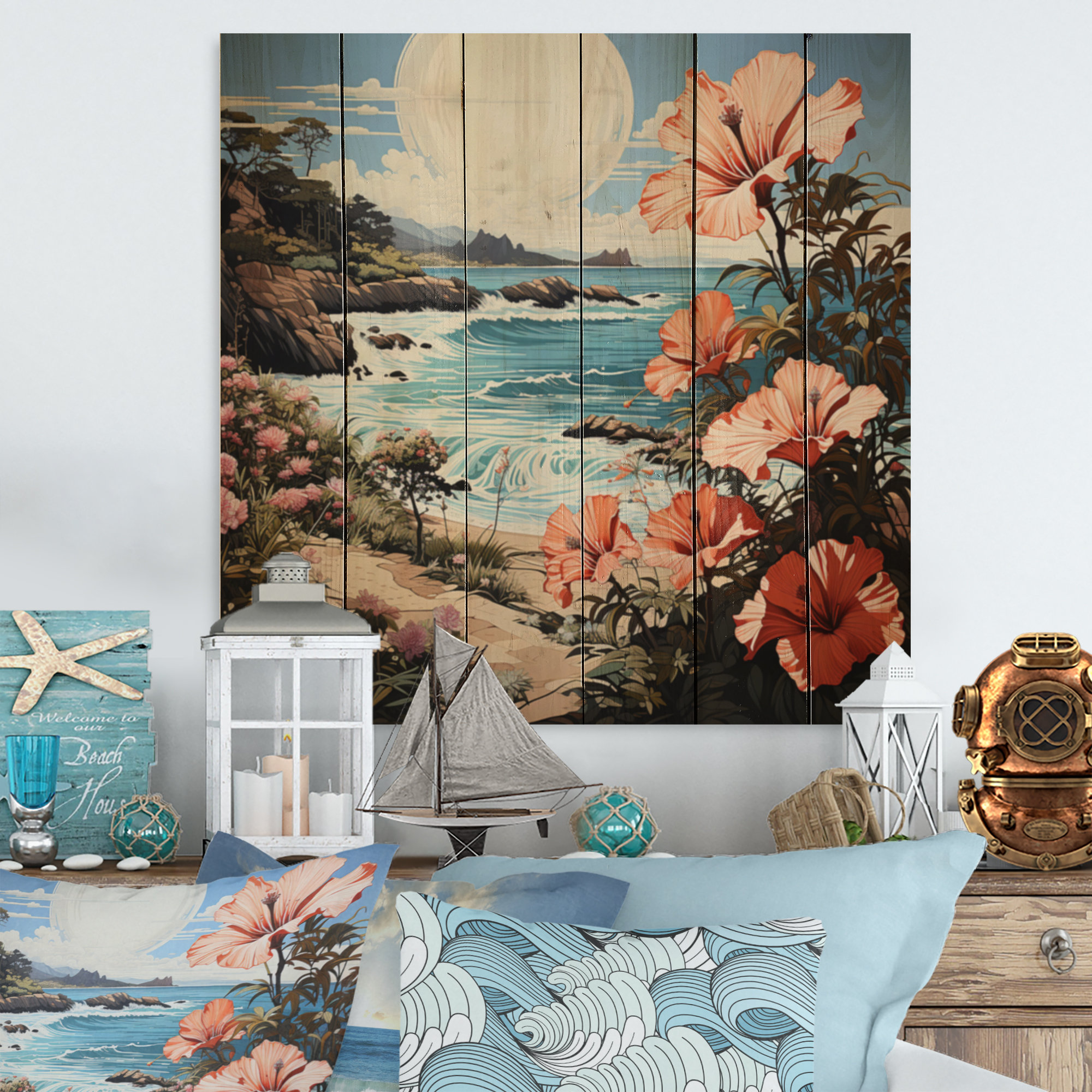 Bayou Breeze Katinka Coastal Sunlit Seashore Papercut II On Wood Print ...