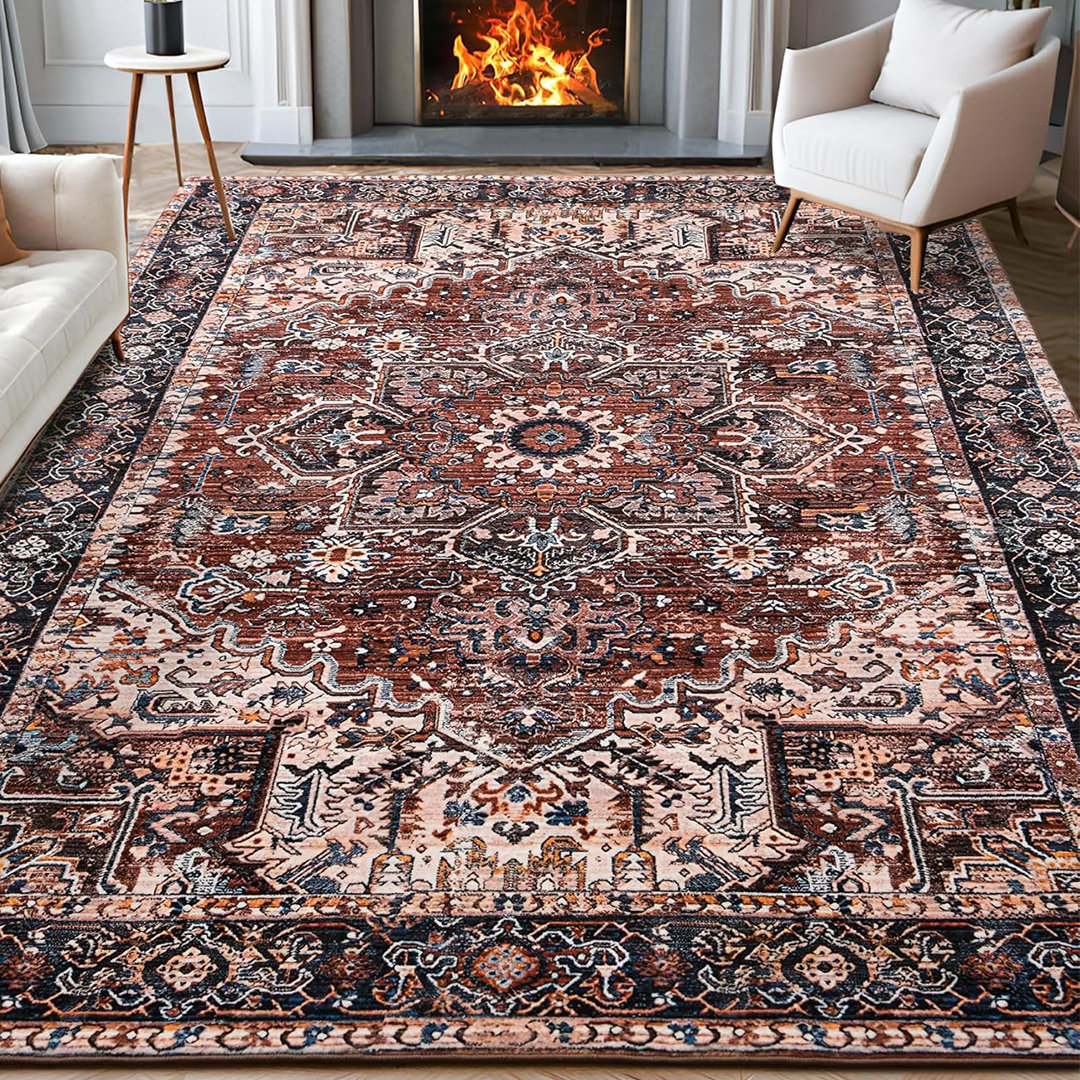 Bungalow Rose Brick Red Soft Low Pile Vintage Floor Carpets,Home Decor ...