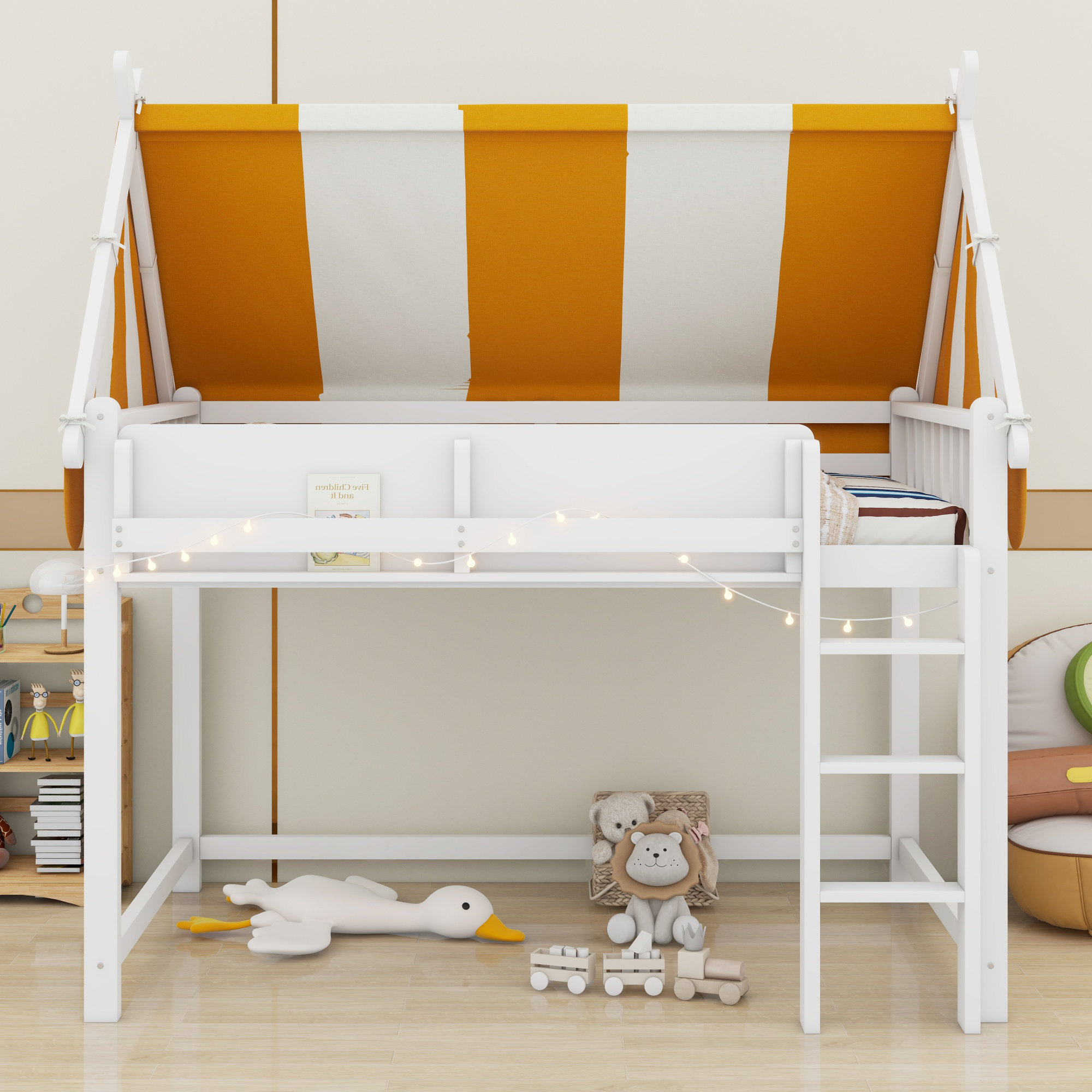 Highland Dunes Cozy Canopy Loft Bed Featuring Integrated LED Lighting ...