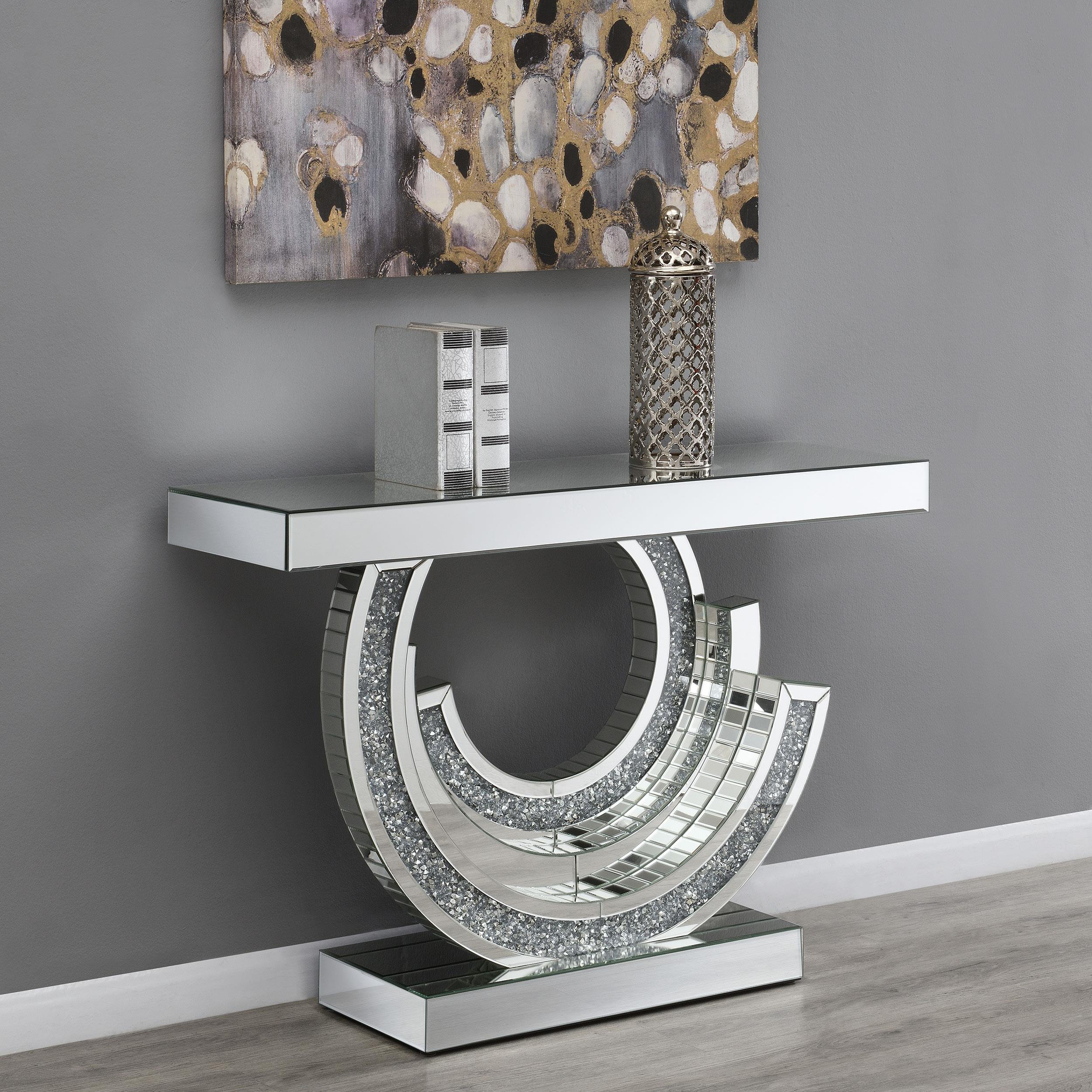 Everly Quinn Timeless Elegance - Rona Sculptural Mirrored Entryway Console Table Silver | Wayfair
