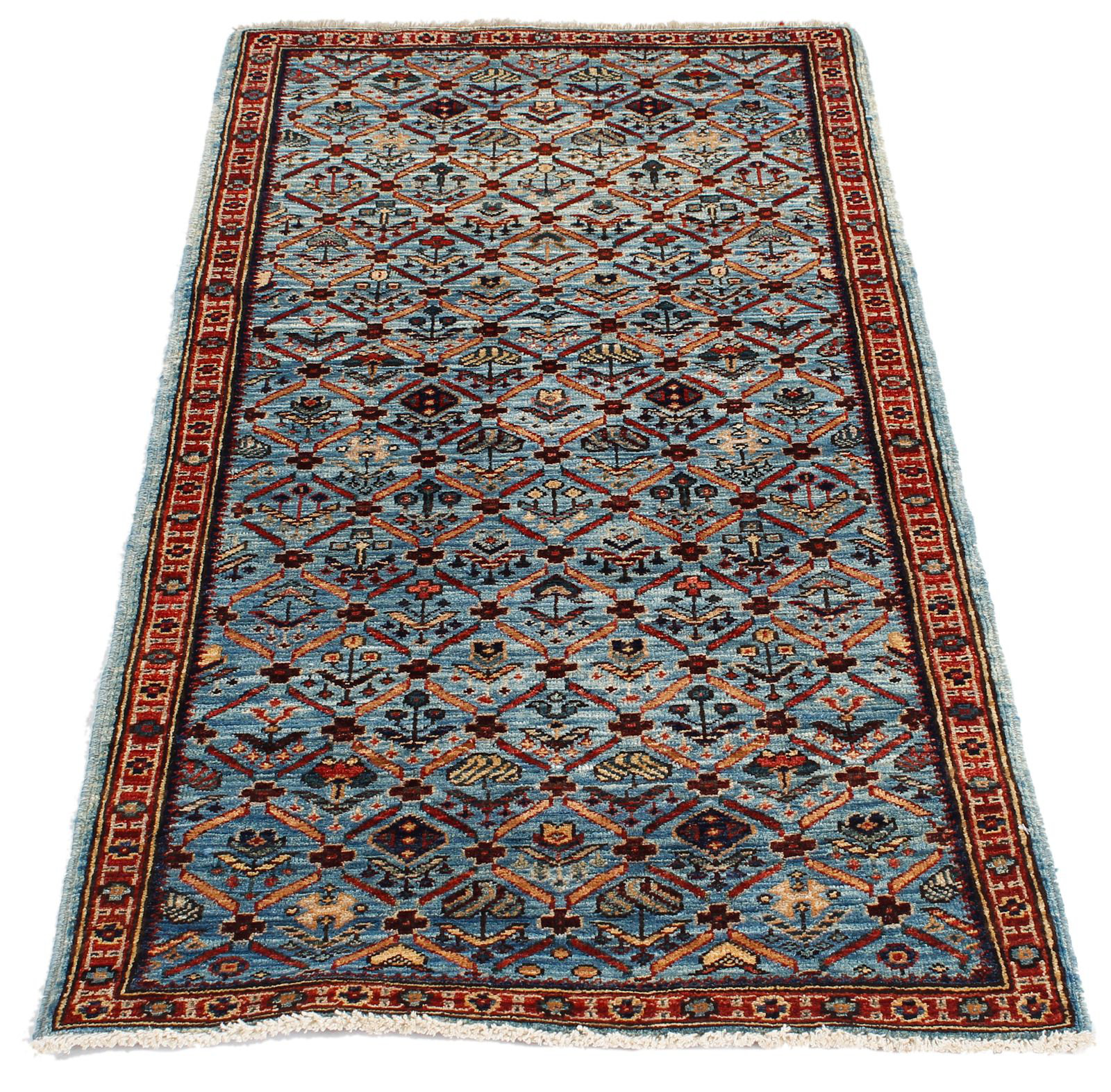 Home and Rugs 2x5 Light Blue and Light Rust Traditional Runner | Wayfair