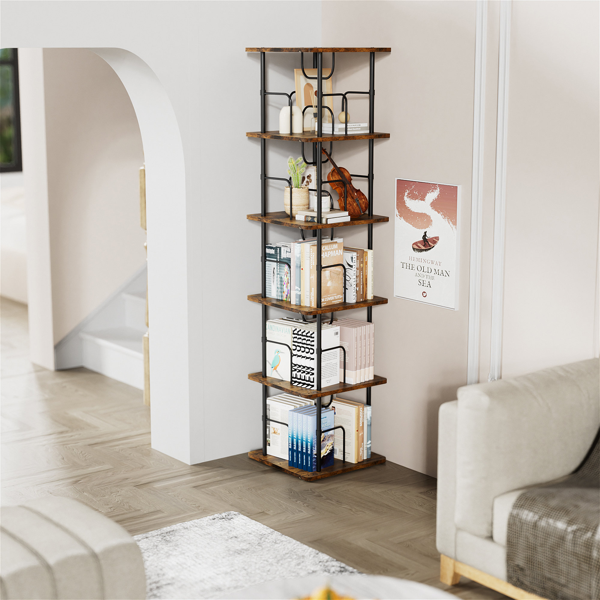 17 Stories Rotating Bookshelf 5 Tier 360° Revolving Floor Standing ...