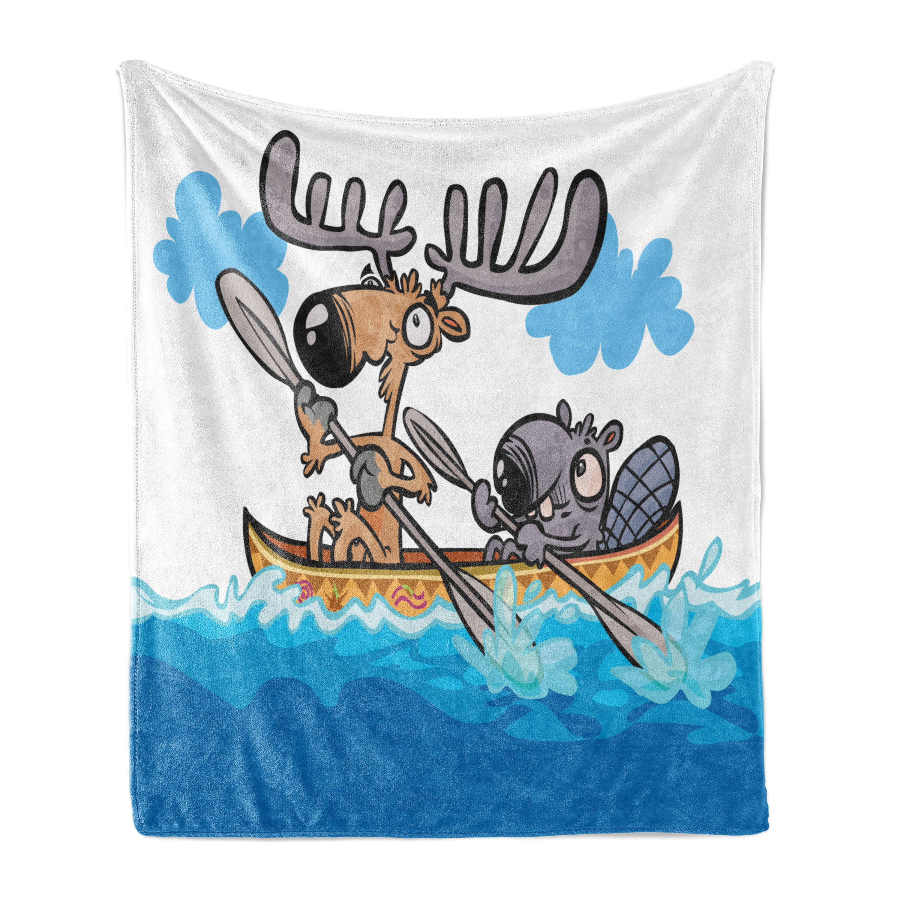 Ambesonne Moose Fleece Throw Blanket Native Animals Cartoon Blue White ...