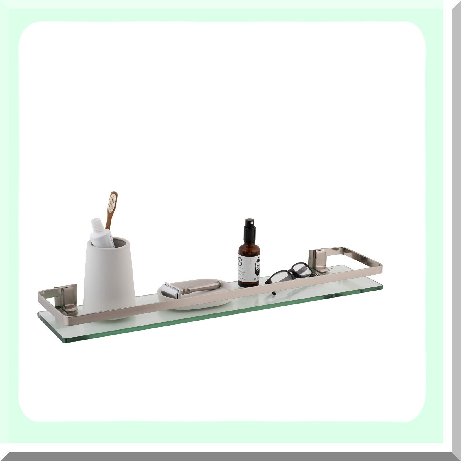 BRBCA NickelGuard Wall-Mount Glass Shelf with Rail | Wayfair