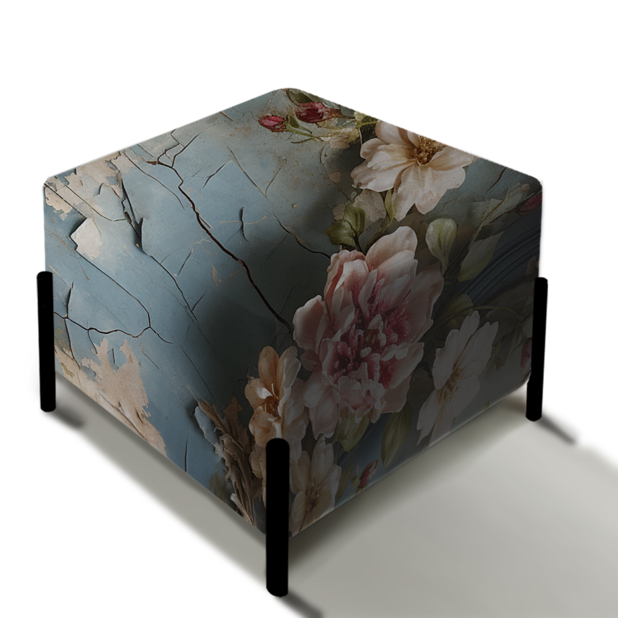 Design Art Pink Romantic Peony Vines Charm - Patchwork Square Ottoman ...