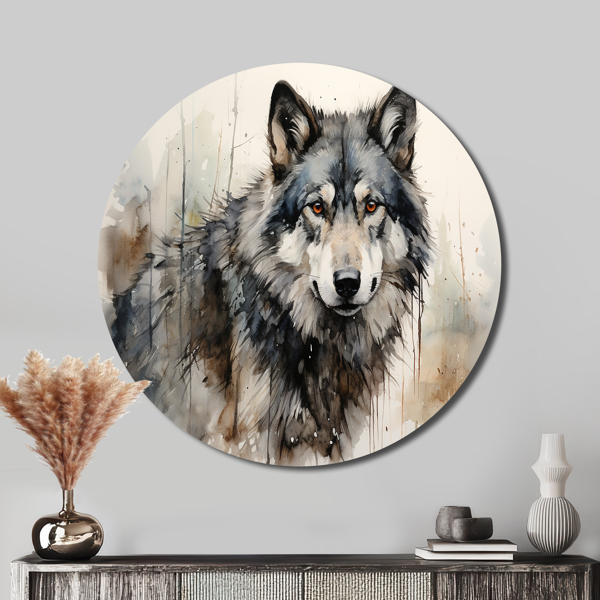 Millwood Pines Wolf Lone Wanderer - Animals Round Metal Art | Wayfair
