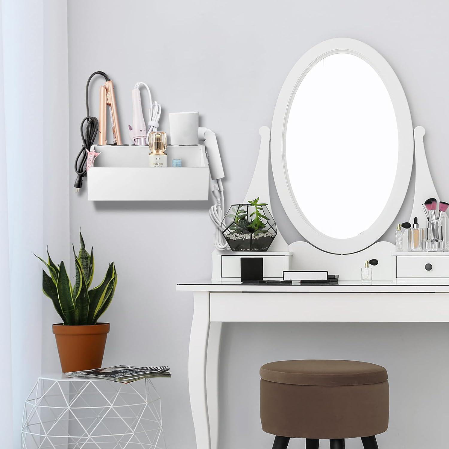 Latitude Run® Hair Tool Organizer, Wooden Hair Dryer Holder Wall Mount ...