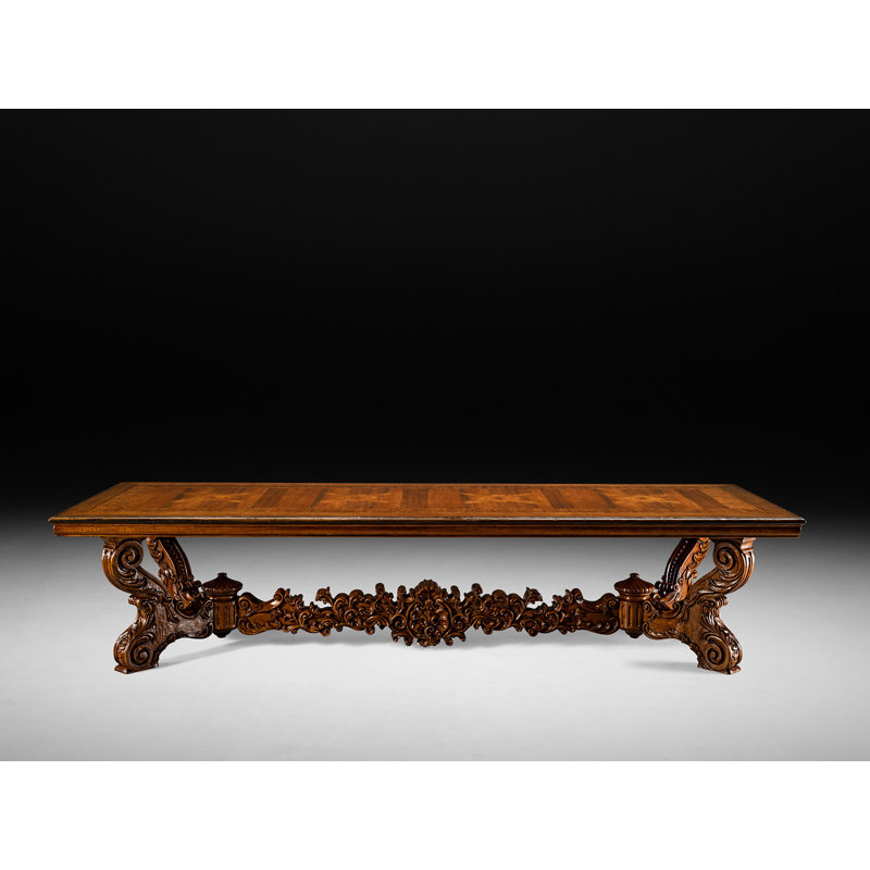 David Michael 137" Walnut Solid Wood Trestle Dining Table | Perigold