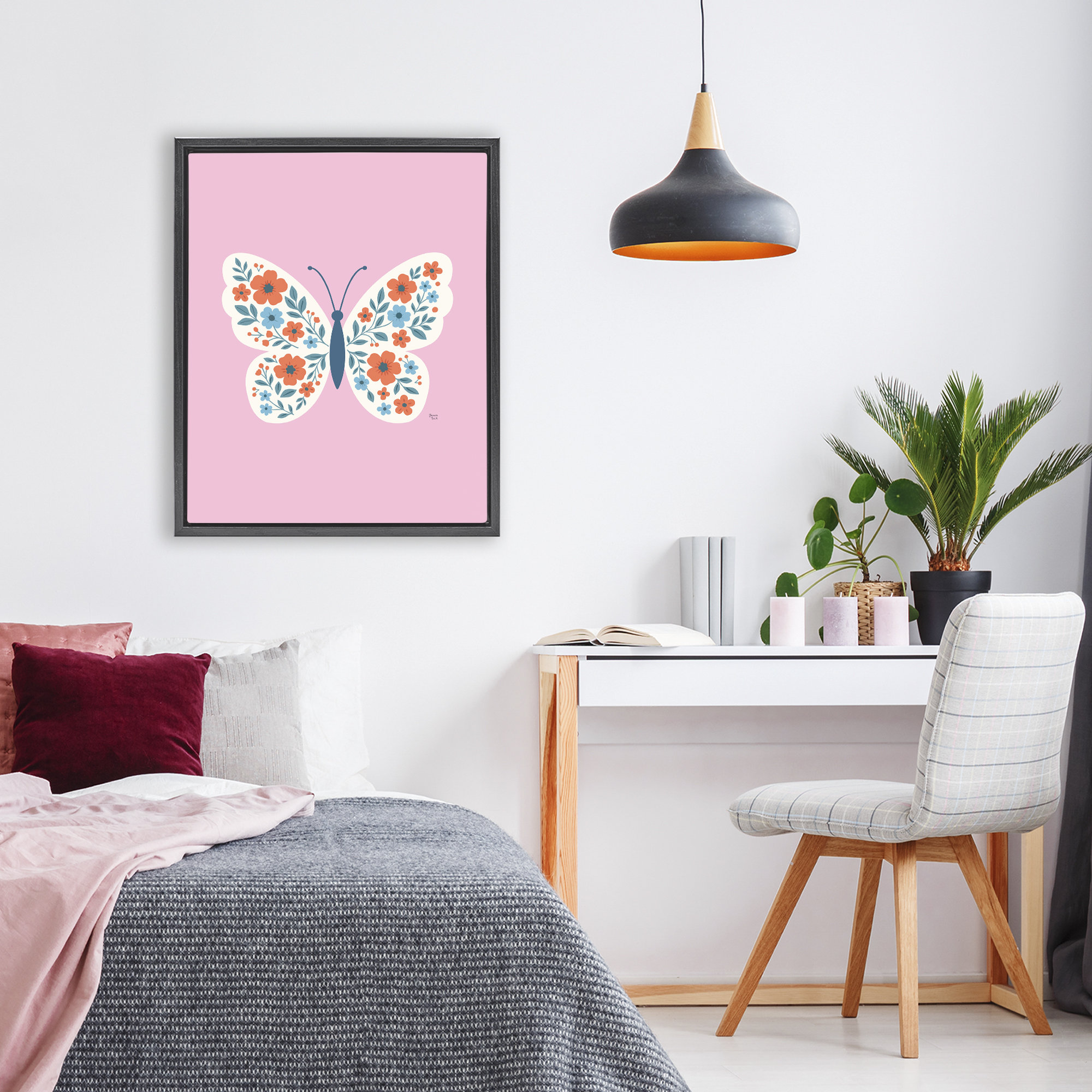 Dakota Fields Boho Pink Floral Butterfly Floating Frame, design by ...