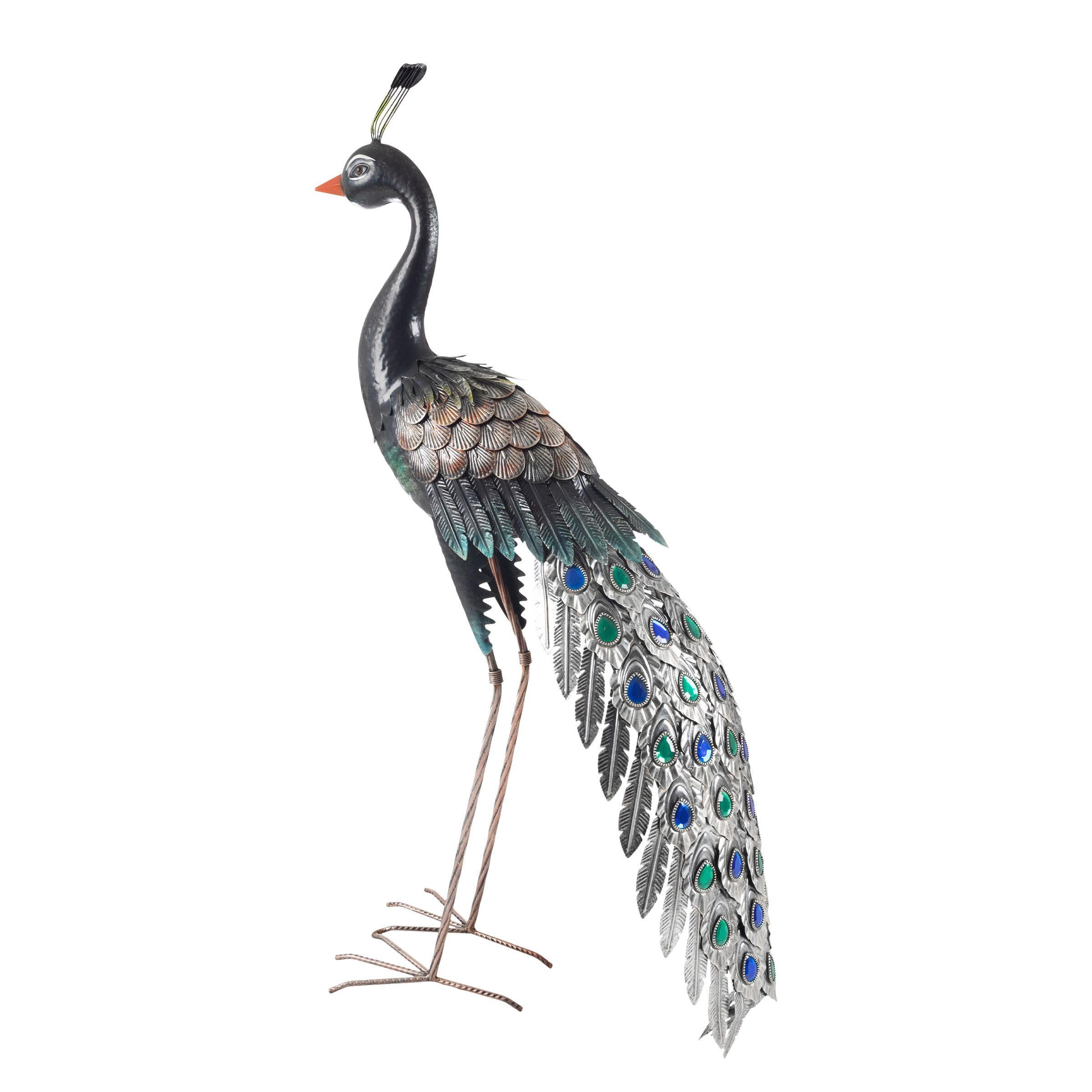 Arlmont And Co Steeve Peacock Garden Statue 37 Inch Tall Handcrafted Outdoor Peacock Decor