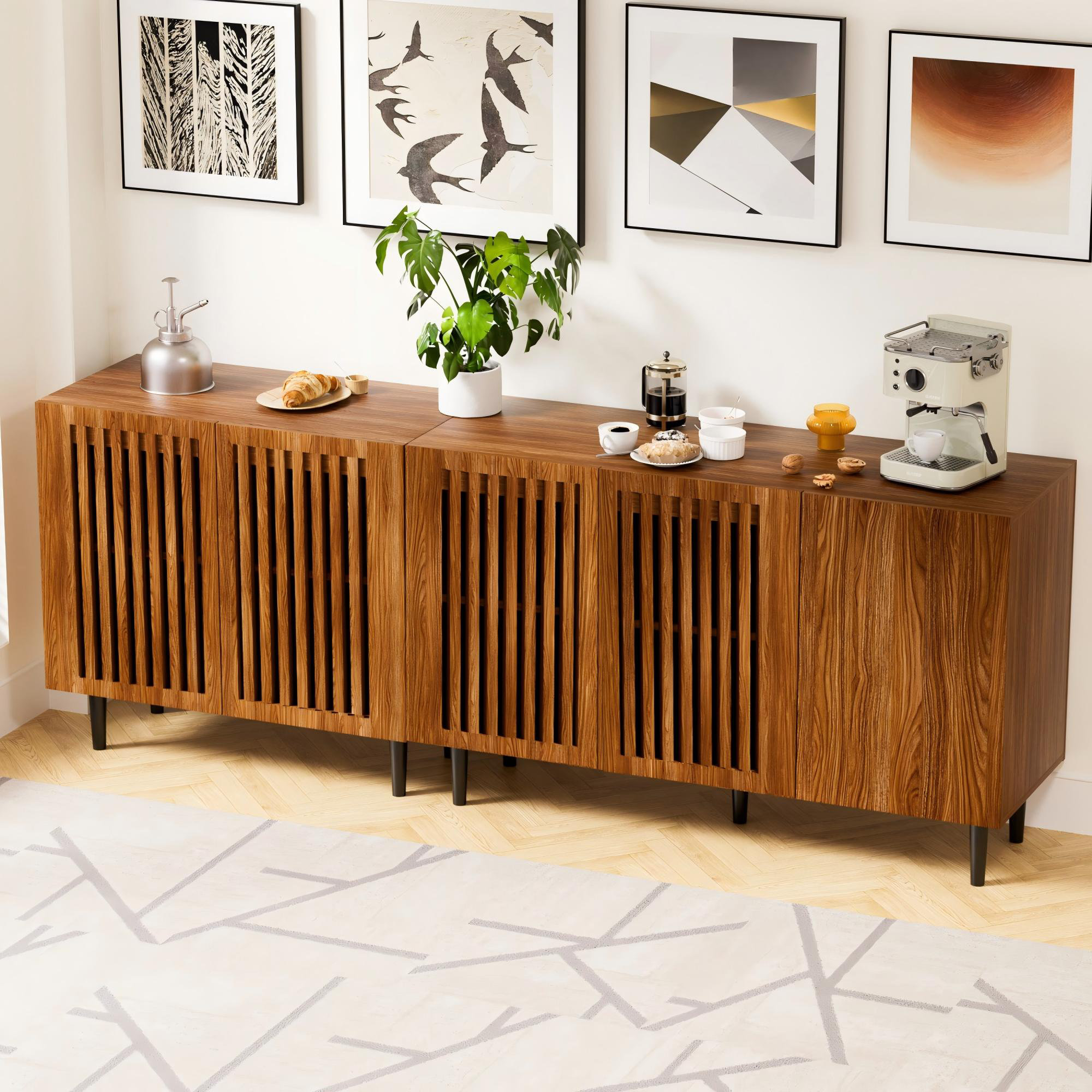 Ebern Designs Sideboard Buffet Cabinet With 5 Doors, Credenza Storage ...