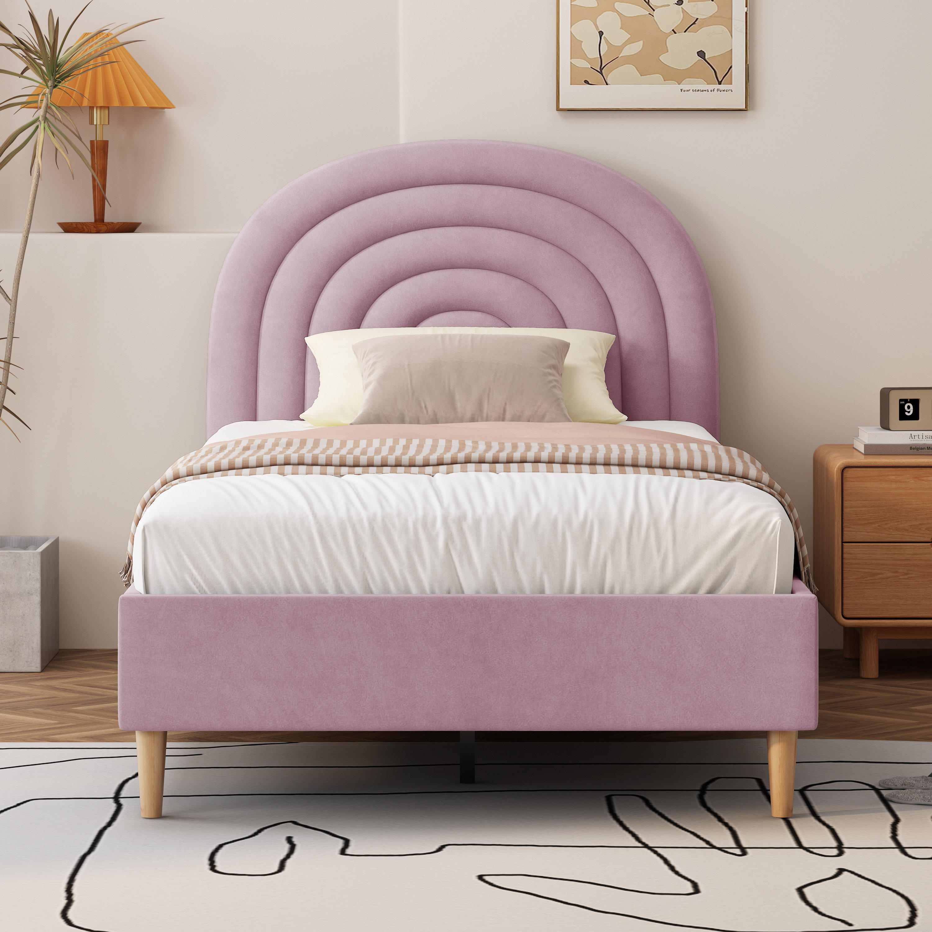 Wade Logan® Halis Upholstered Scalloped Bed & Reviews | Wayfair