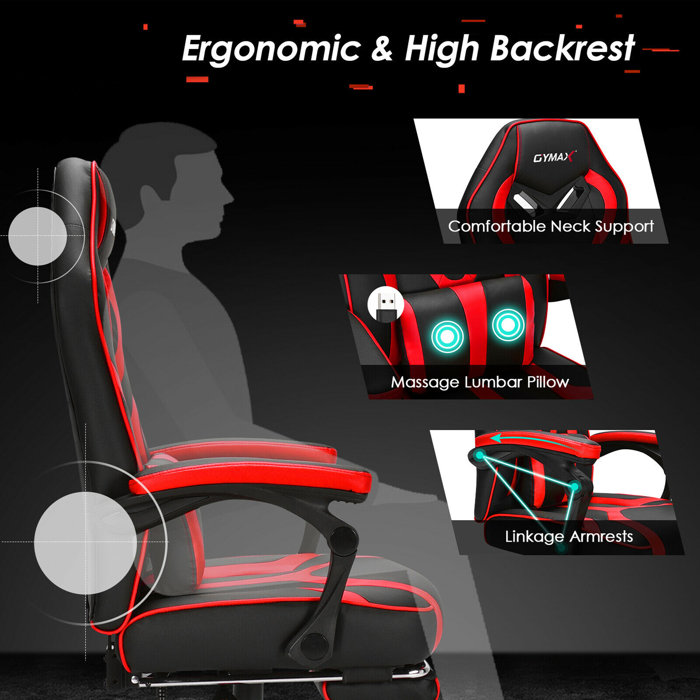 Gymax Reclining Ergonomic Faux Leather Swiveling PC & Racing Game Chair ...