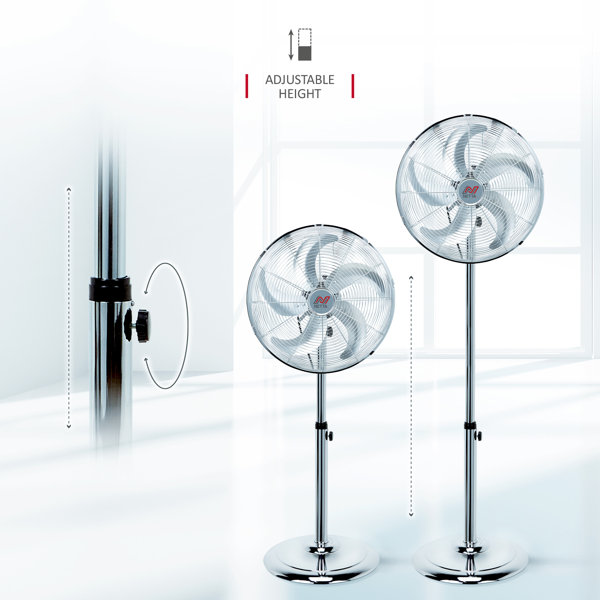NETTA 16 Inch Metal Pedestal Floor Fan, Chrome Standing Fan With 5 ...