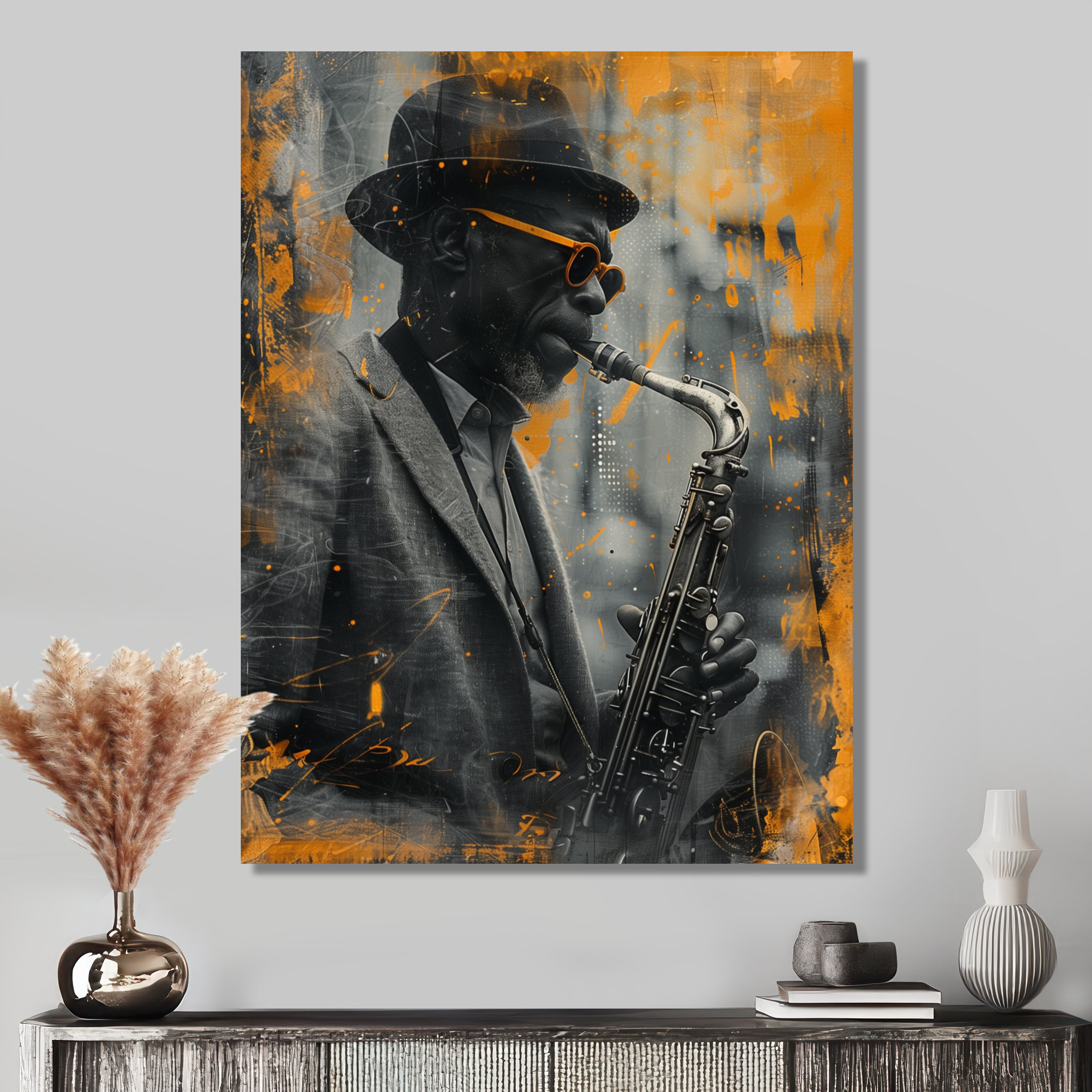 Winston Porter Grey Yellow Music Harlem Blues Sax Player II - Musician ...
