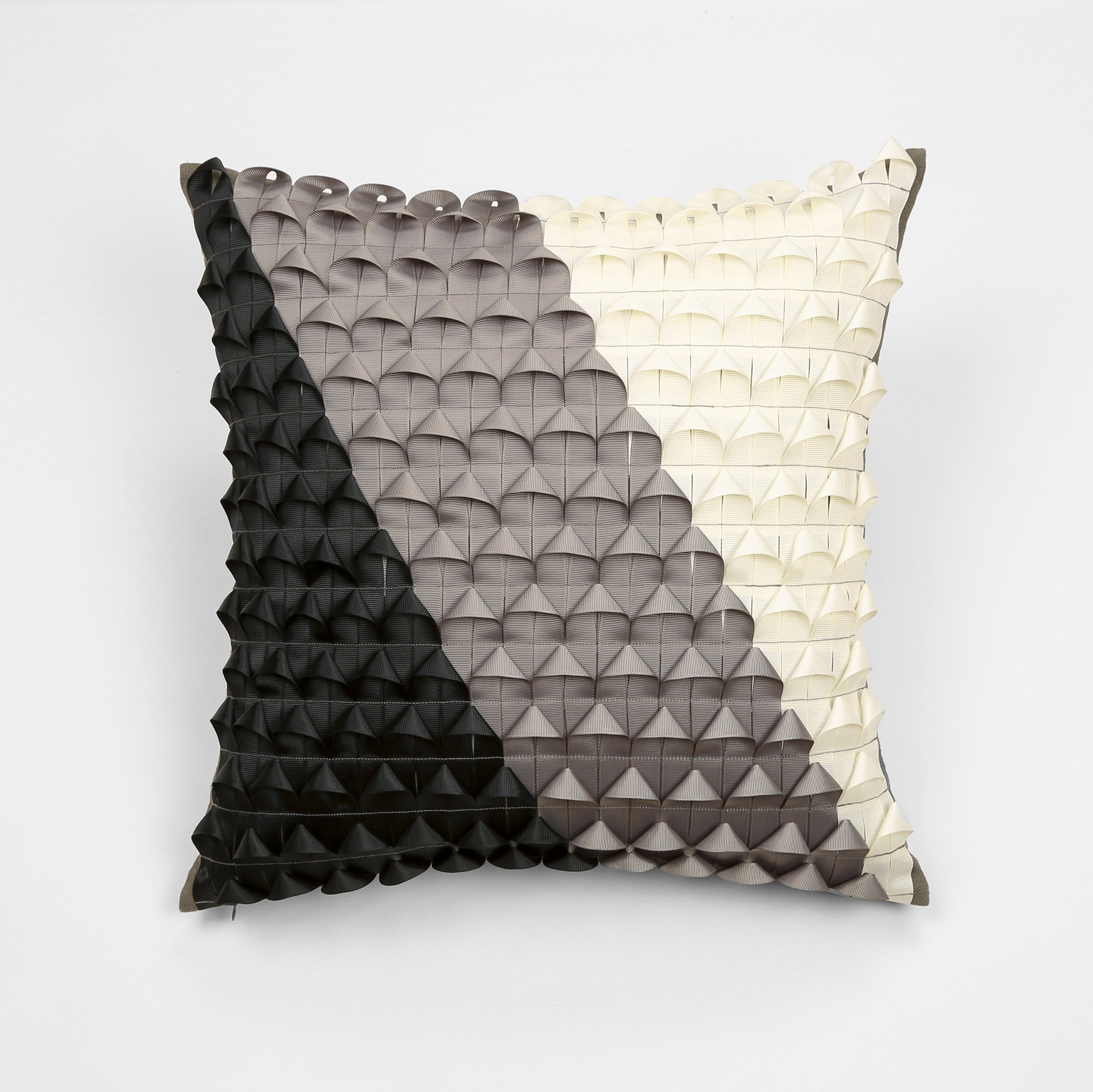 Cathayana Ribbon Piecing Pillow, Black/Gray/White | Wayfair