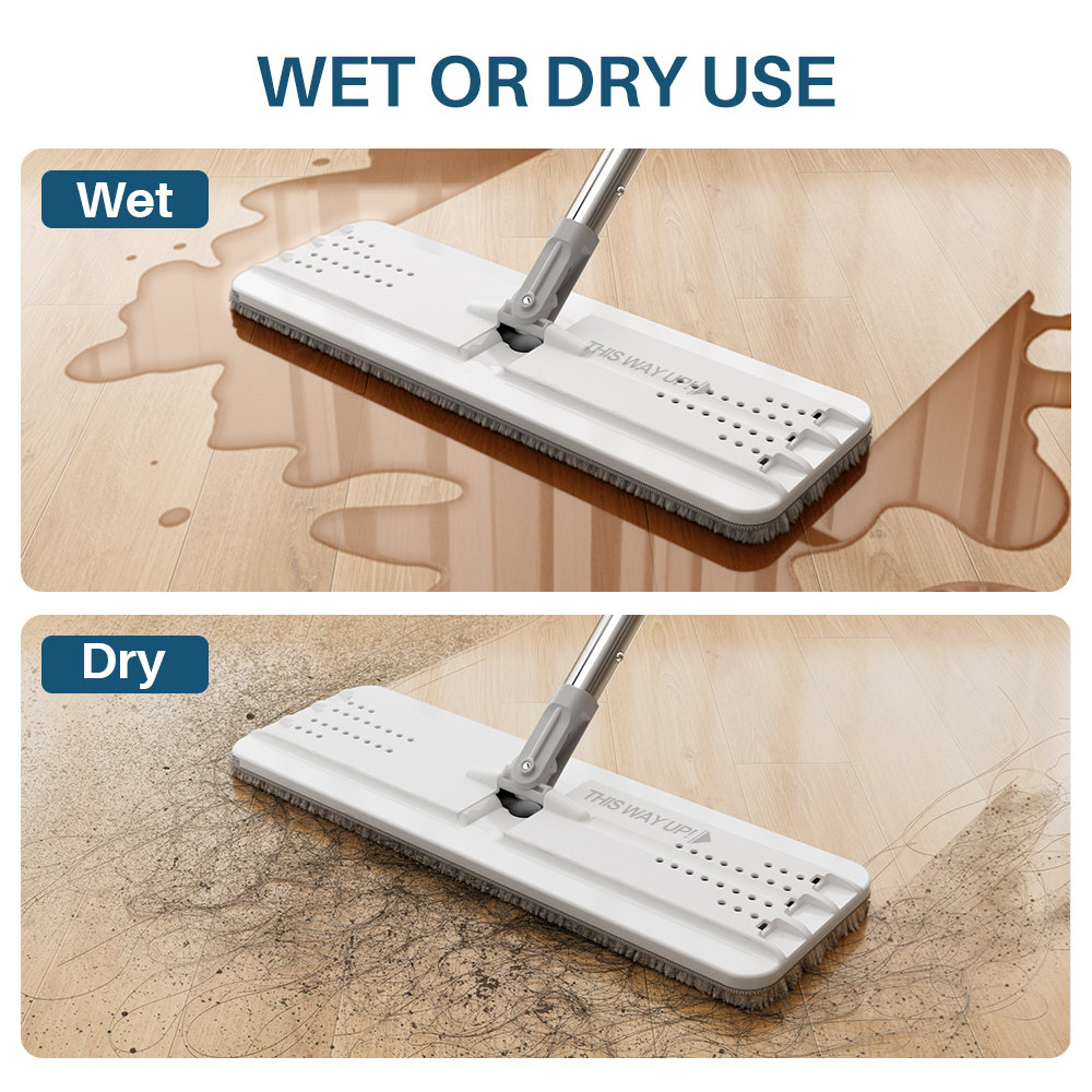 JOYMOOP Flat Squeeze Mop and Bucket Set, with 50" Mop Handle and 8 Grey ...