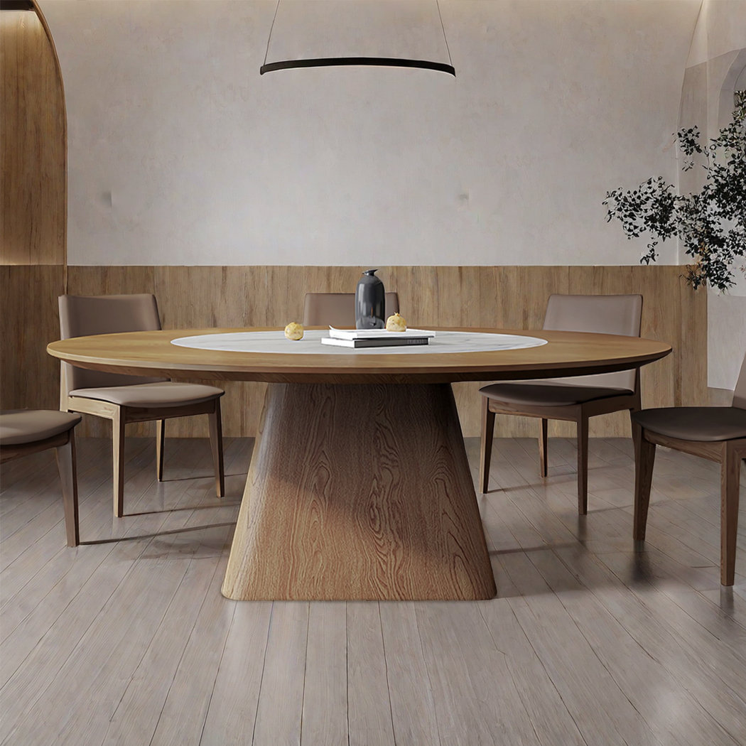 Hokku Designs Built-In Turntable Solid Wood Round Dining Tables ...