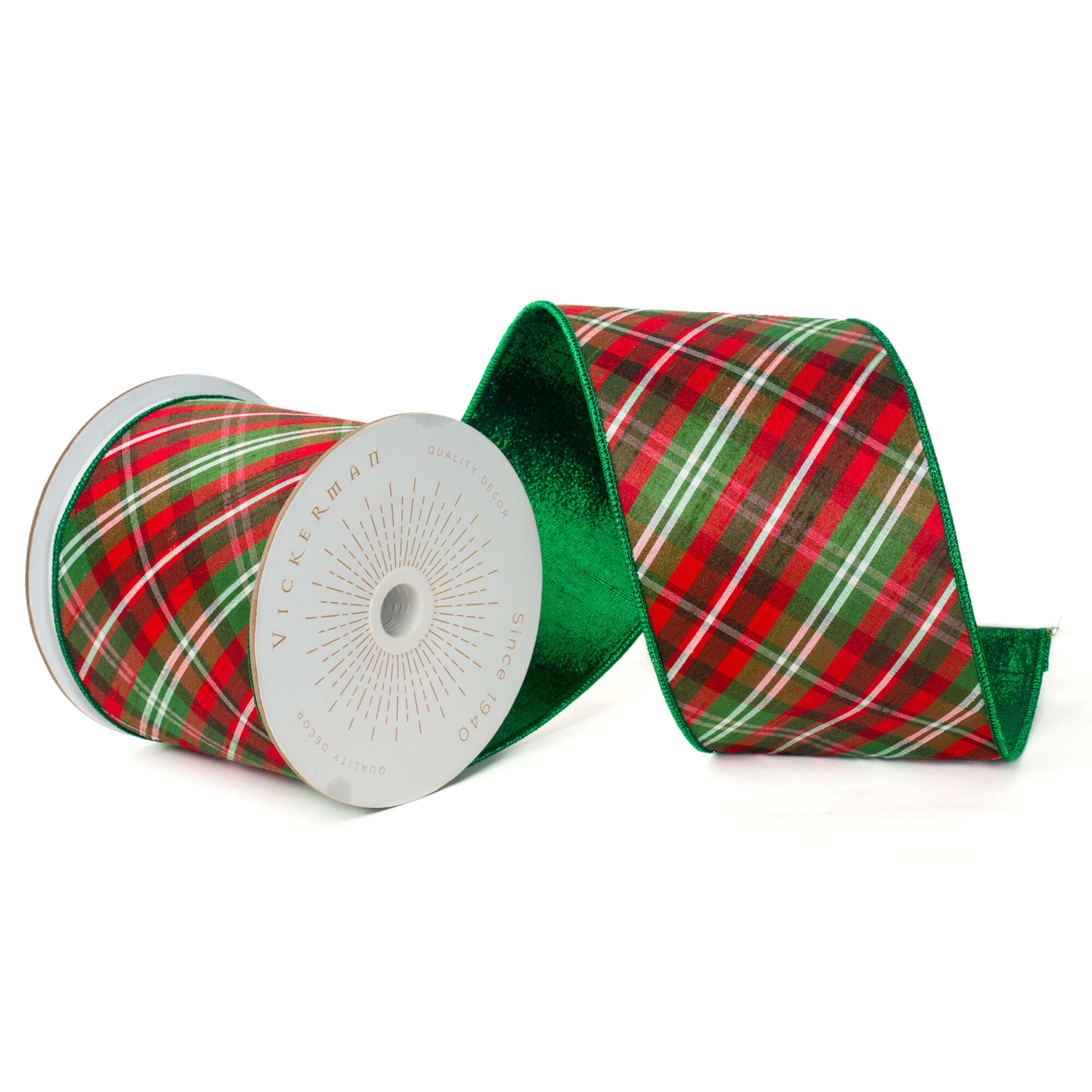 Vickerman 4"X10 Yds Red, Burgundy, Emerald Diagonal Plaid Burgundy Trim ...