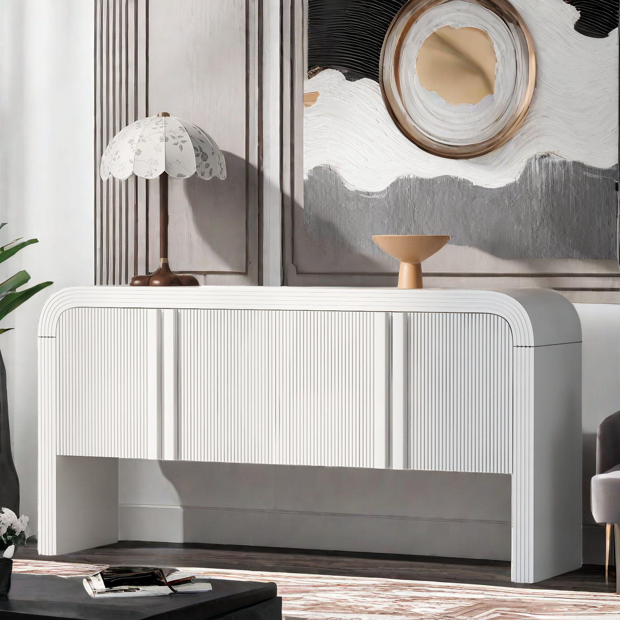 Wrought Studio Striped Sideboard With 4 Doors And Adjustable Shelves ...