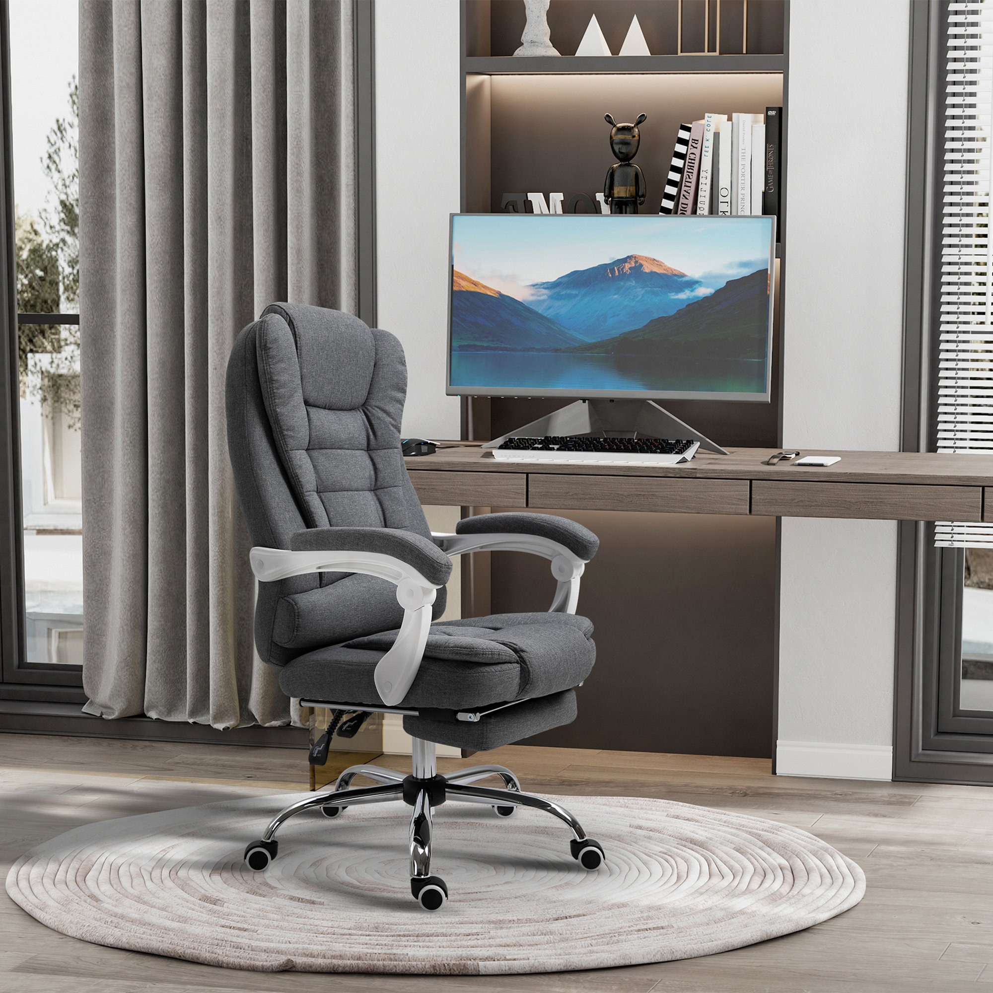 Inbox Zero Office Chair With Footrest, Linen-Fabric Computer Chair ...