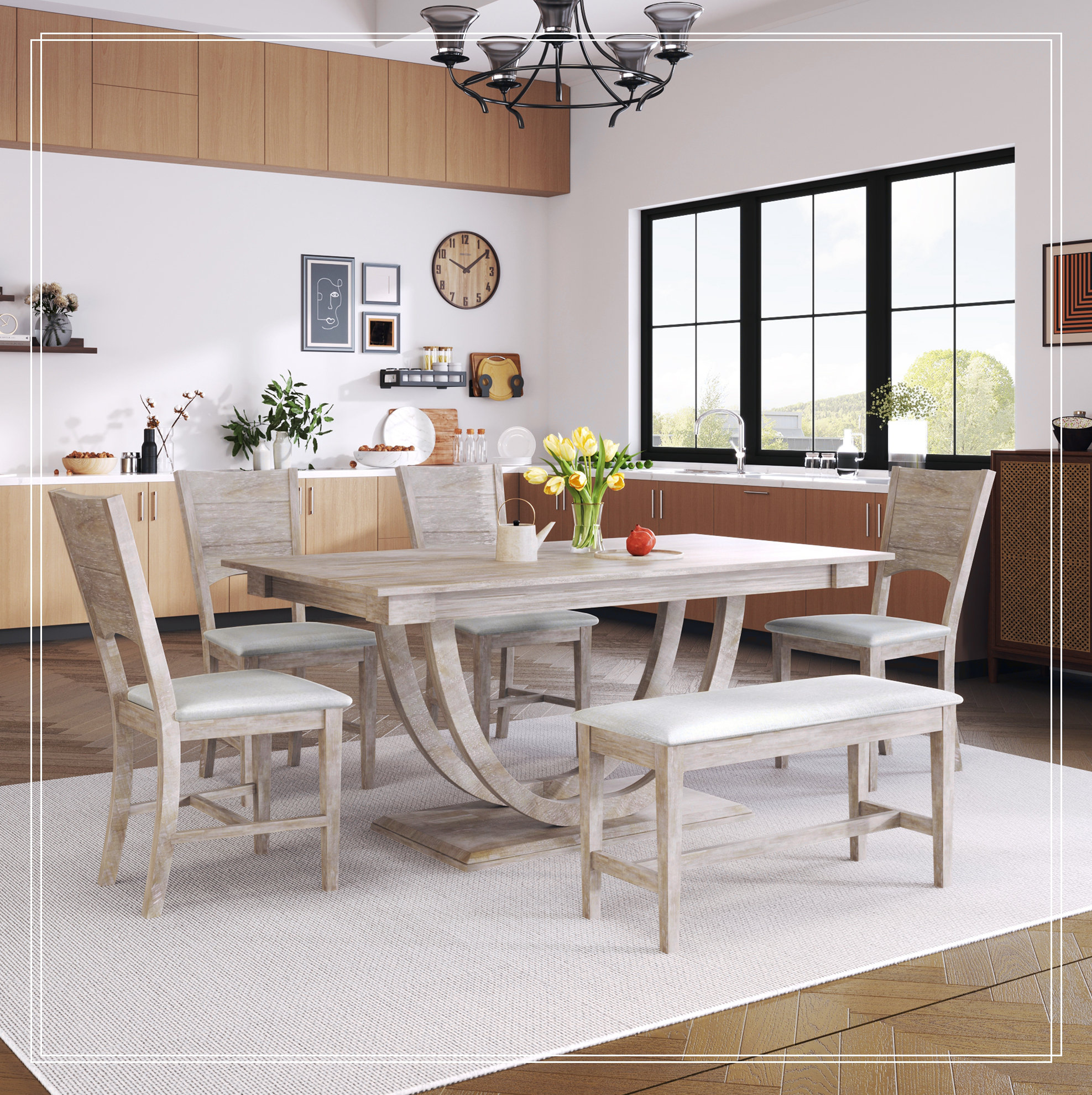 Red Barrel Studio® Wood Half Round Dining Table Set Kitchen Table Set ...