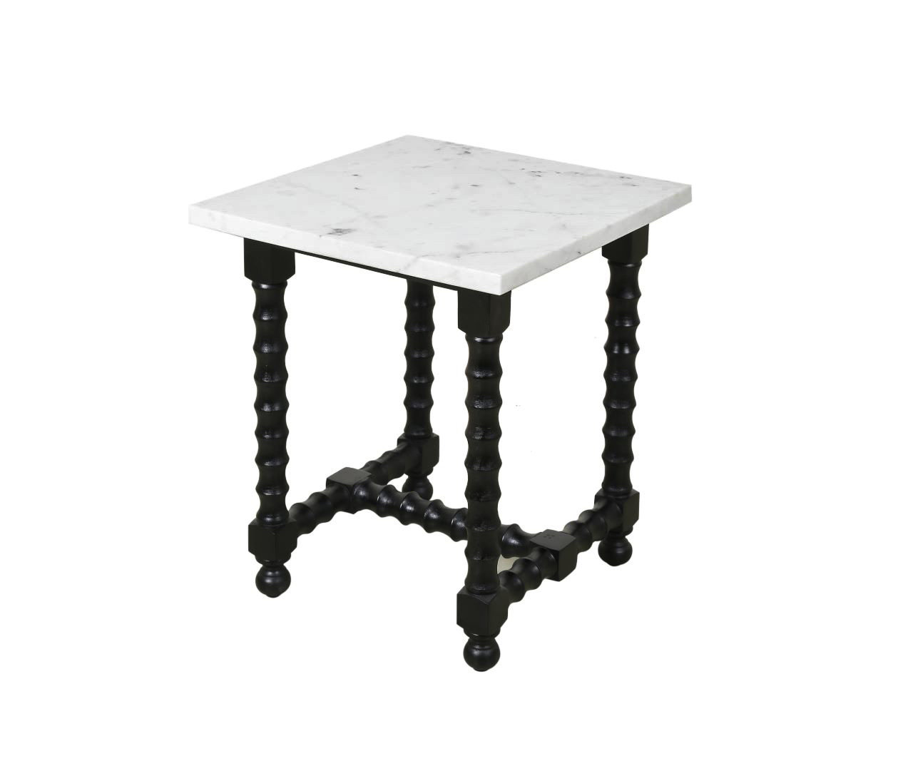 Bungalow Rose Nemi Cranberry Marble End Table With Black Wooden Spindle ...