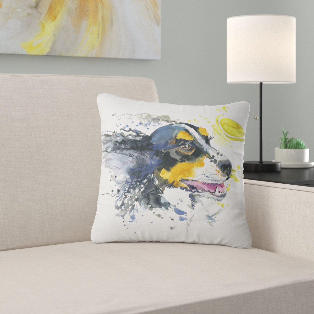 Design Art Dog and Yellow Ball Watercolor - Animal Printed Pillow | Wayfair
