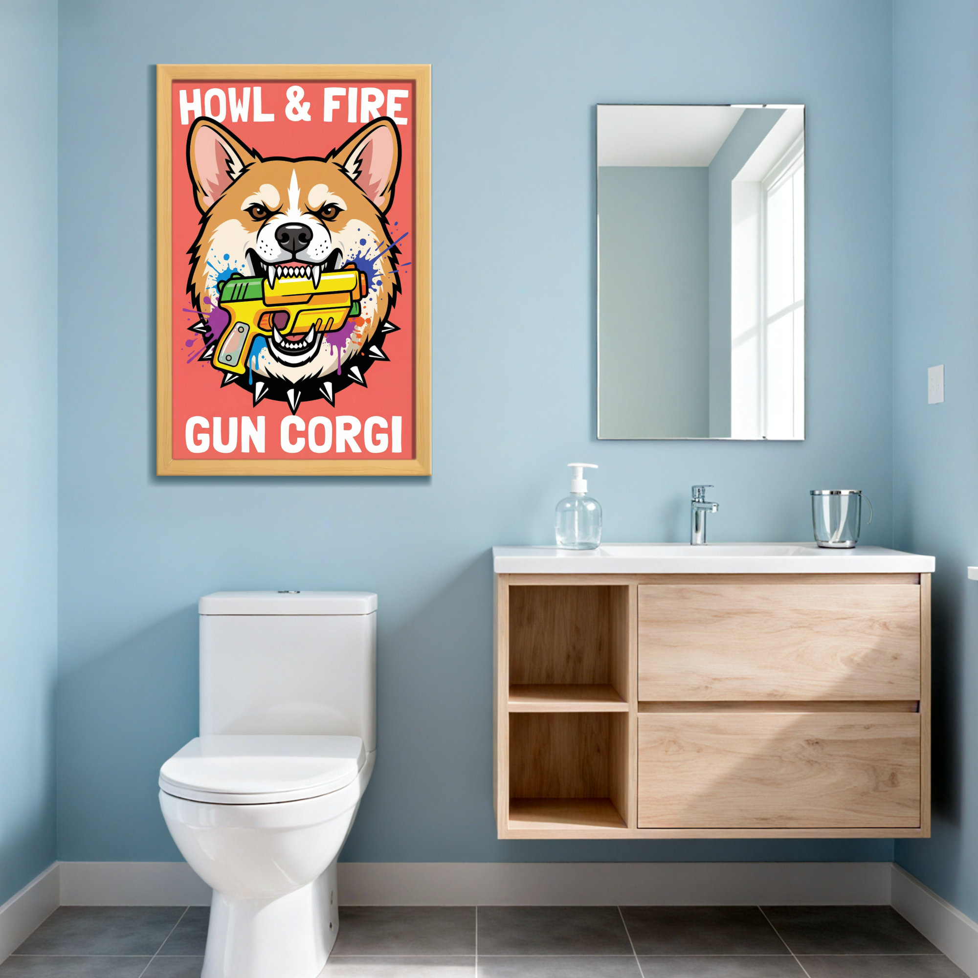 Dakota Fields Animals Corgi Holding Yellow Gun With Splatter Background ...