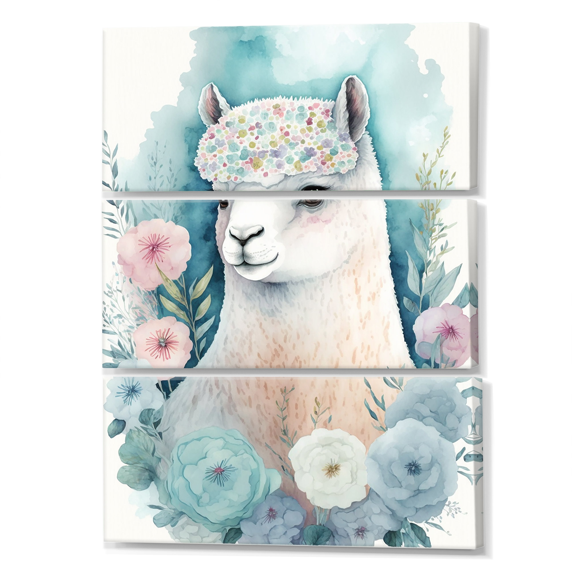 Indigo Safari Flower Alpaca Watercolour I - Animals Llama Canvas Wall ...