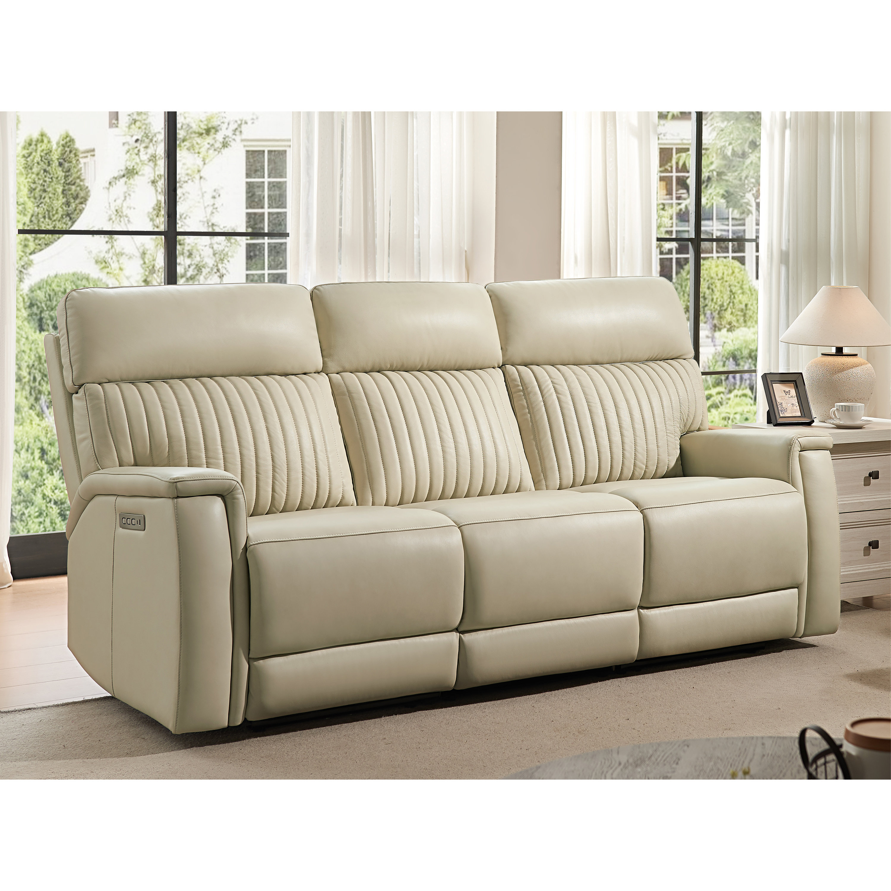 Hokku Designs Liudgardas Triple-Motor Recliner Sofa 84" Genuine Leather ...