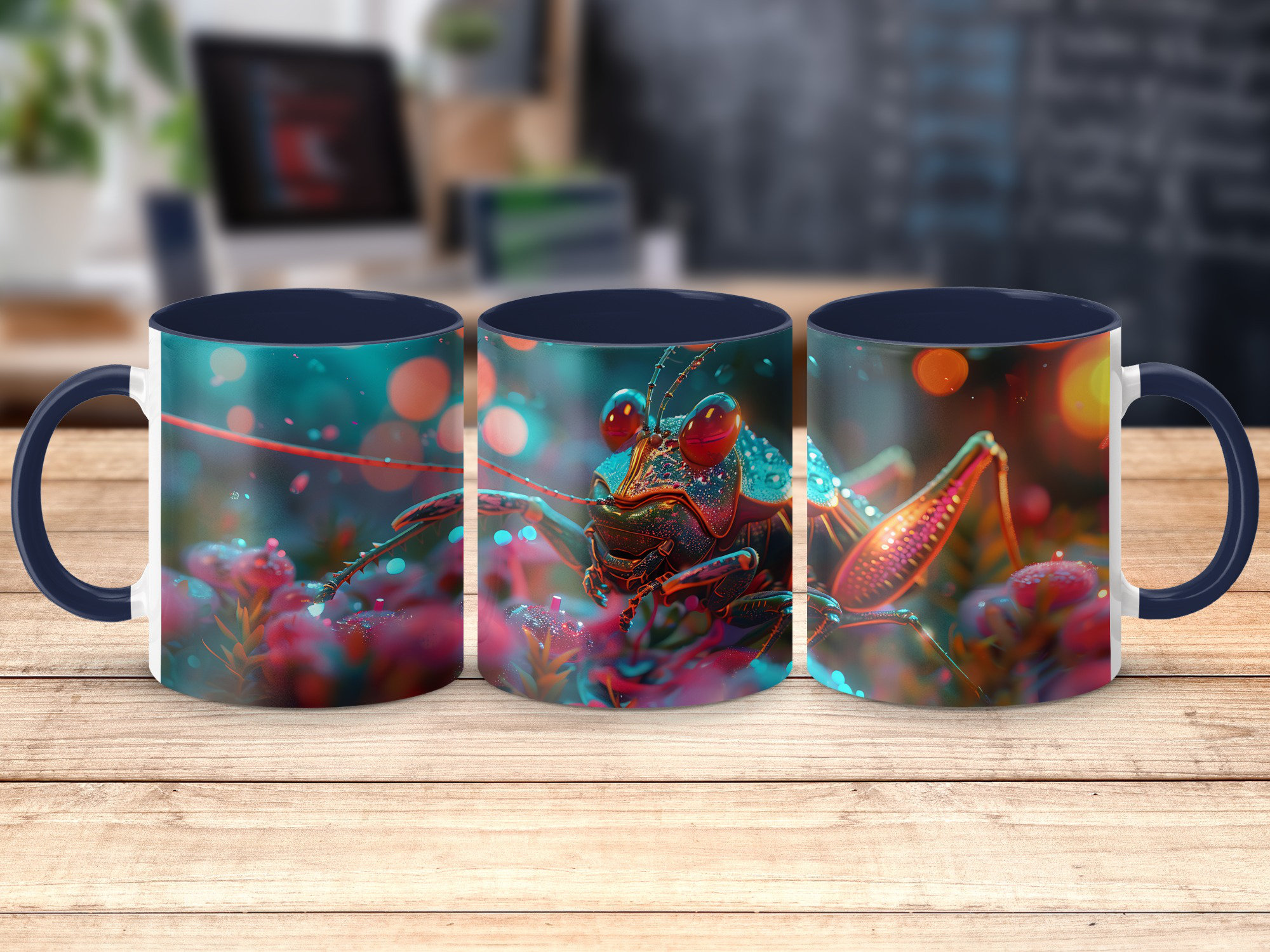 East Urban Home Set of 4 Colourful 3D Design 11oz Accent Mugs – White ...