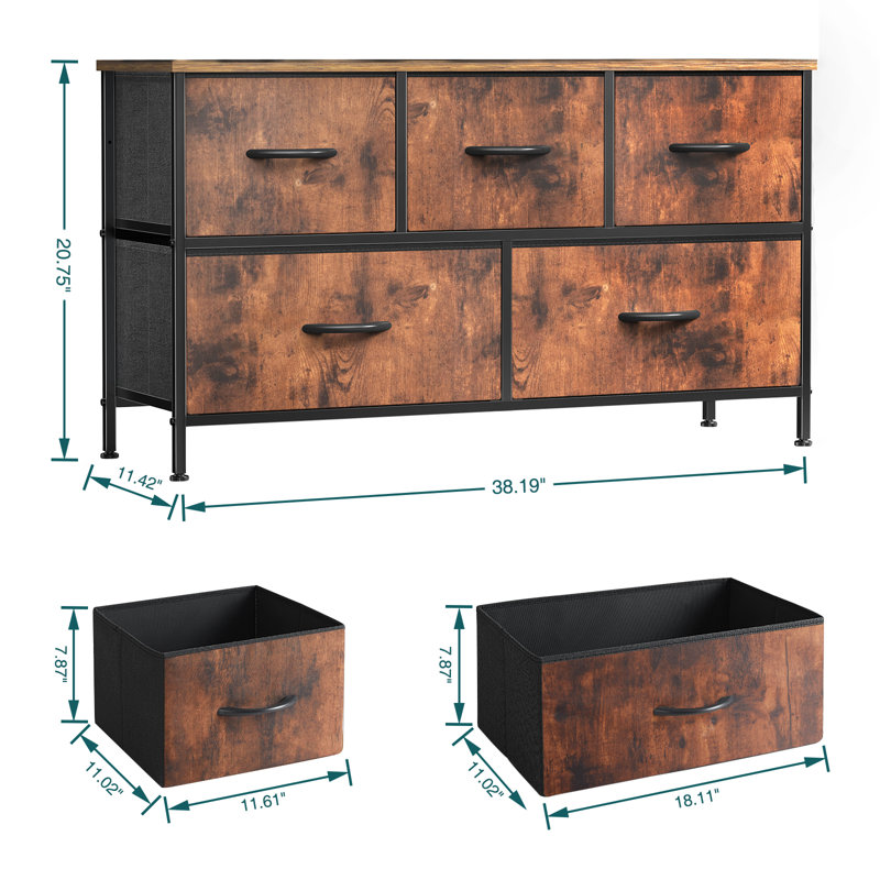 Rebrilliant Kathiria 39.4"W 5 Drawer Small Dresser, Kid Dresser ...