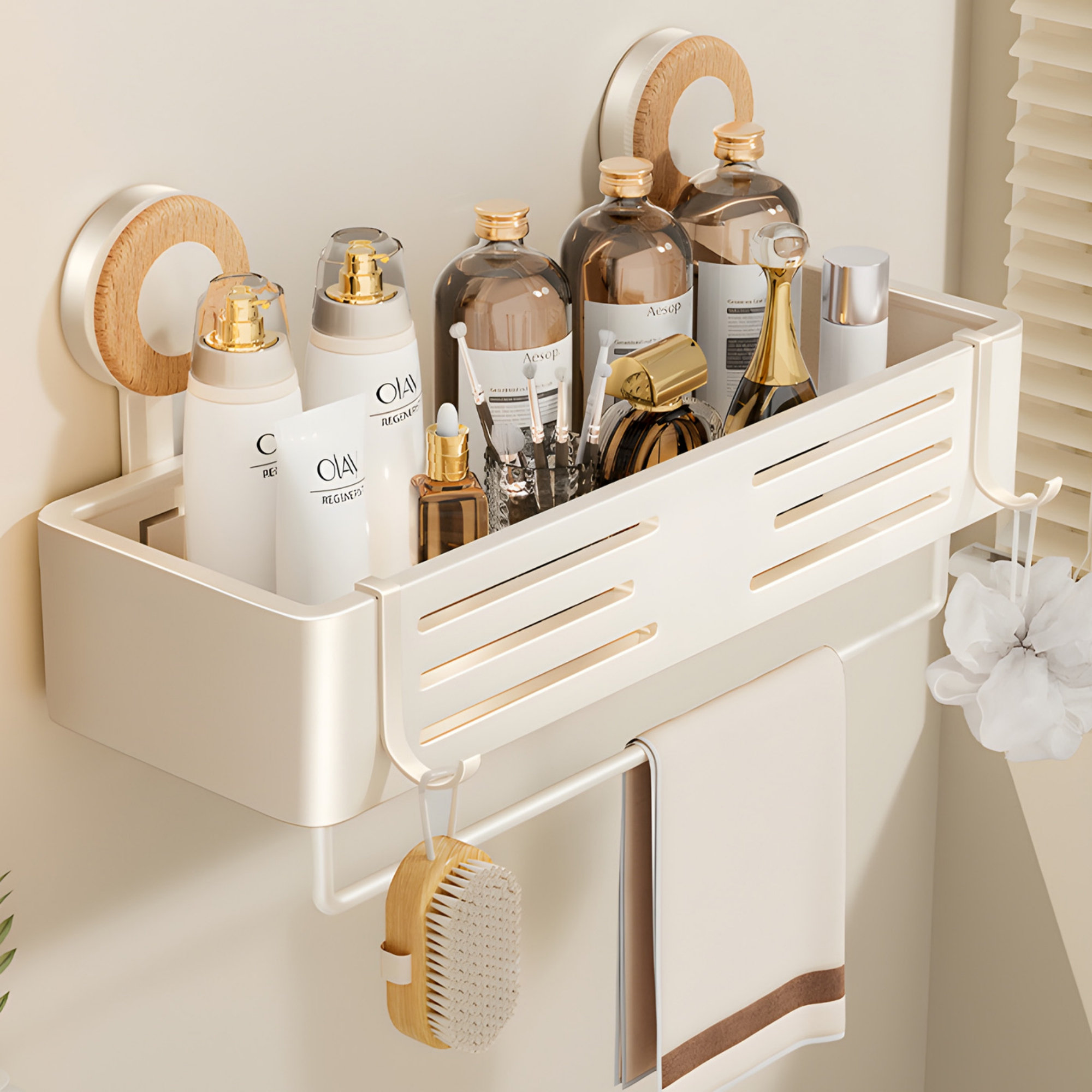 Rebrilliant Non Perforated Suction Cup Storage Rack, Bathroom Wall ...