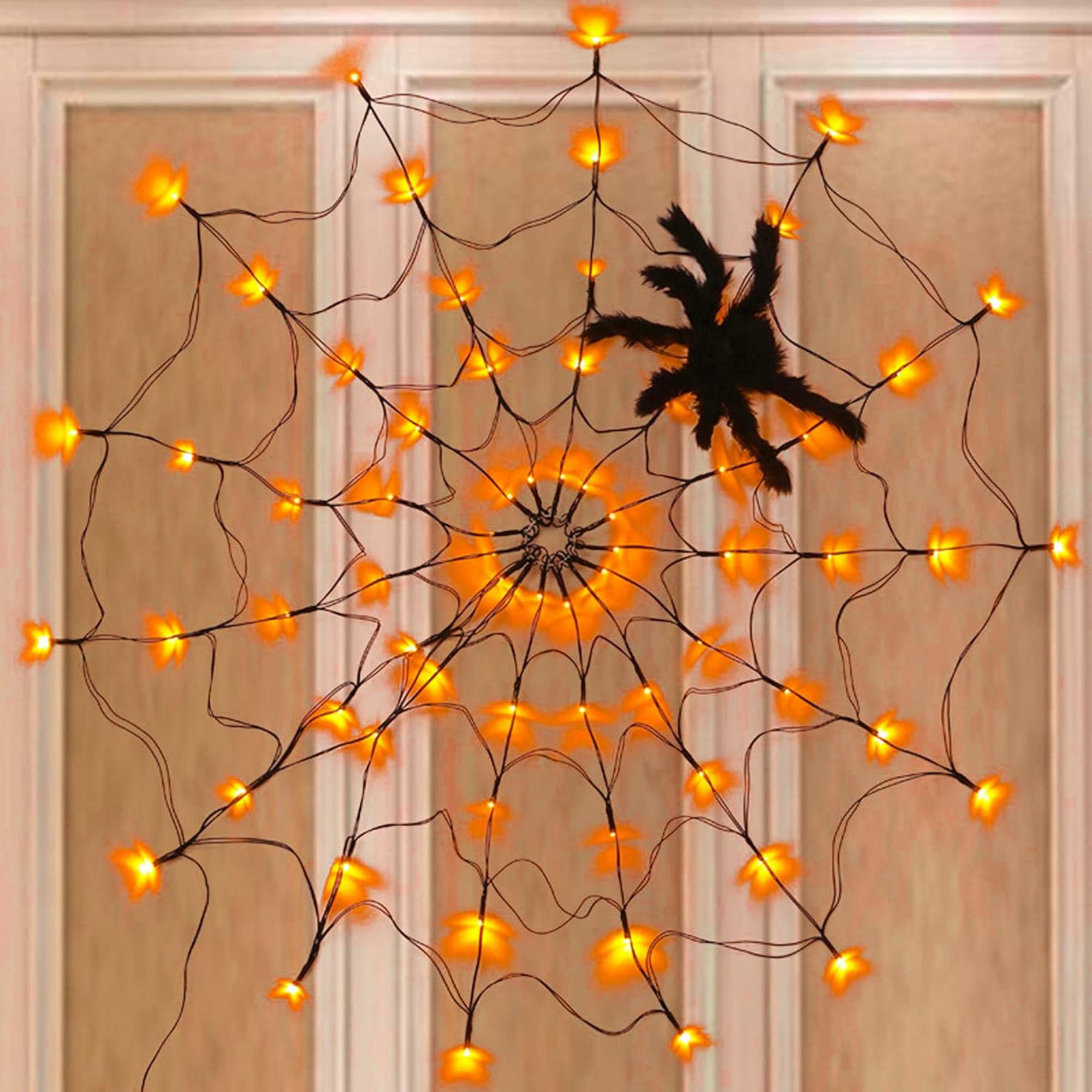 The Holiday Aisle® Halloween 80 LED Orange Spider Web Lights With ...