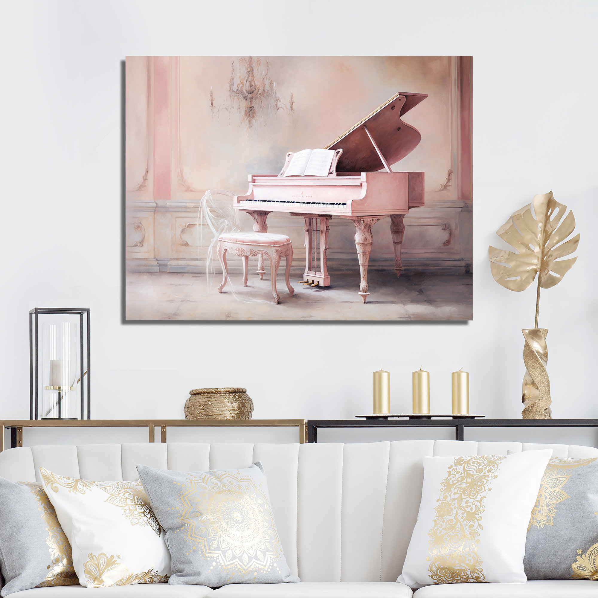 Design Art Pink Pastel Piano Play IV - Music Piano Framed Canvas Print ...