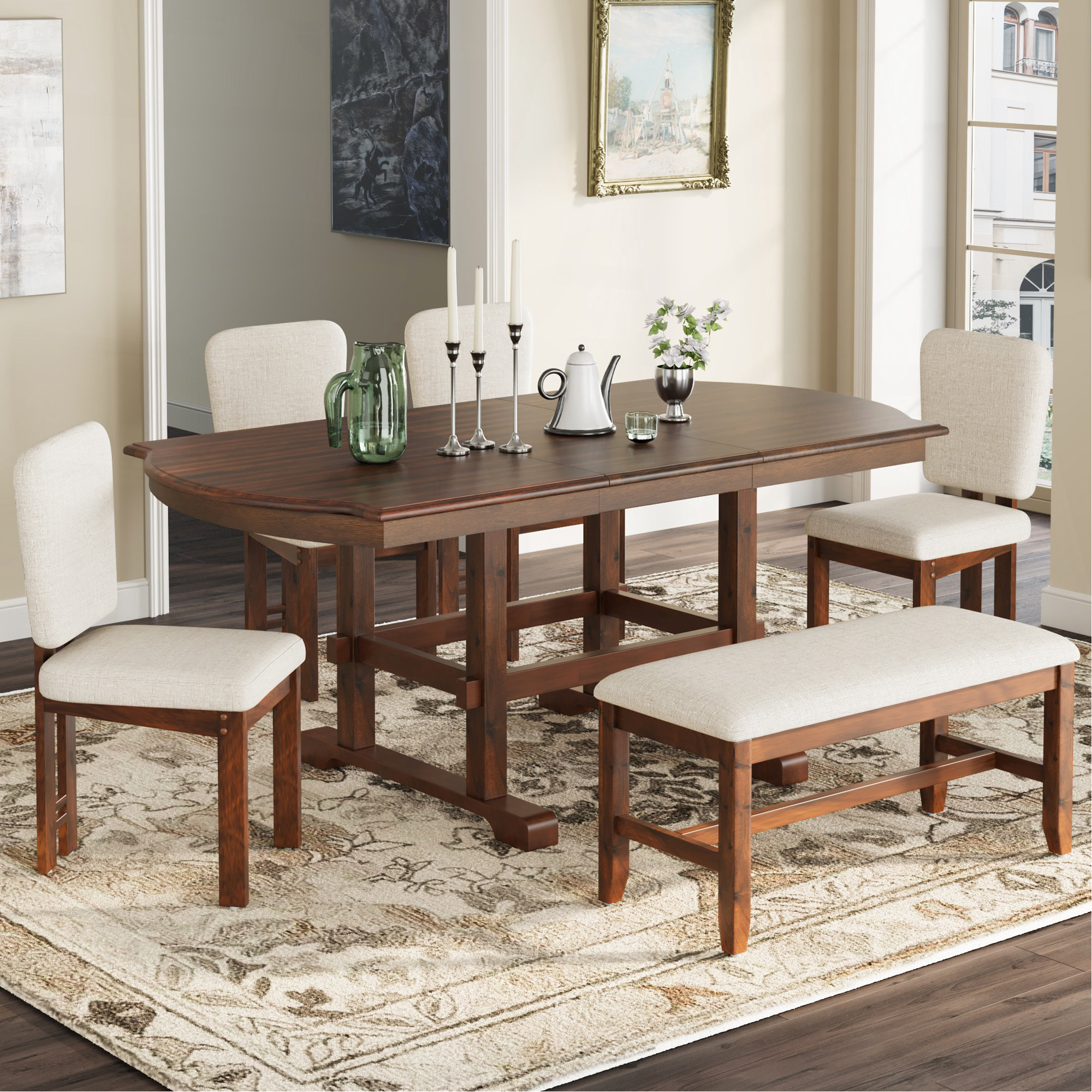 Canora Grey 6 Pieces 78Inch Extendable Wood Dining Table Set With Bench ...