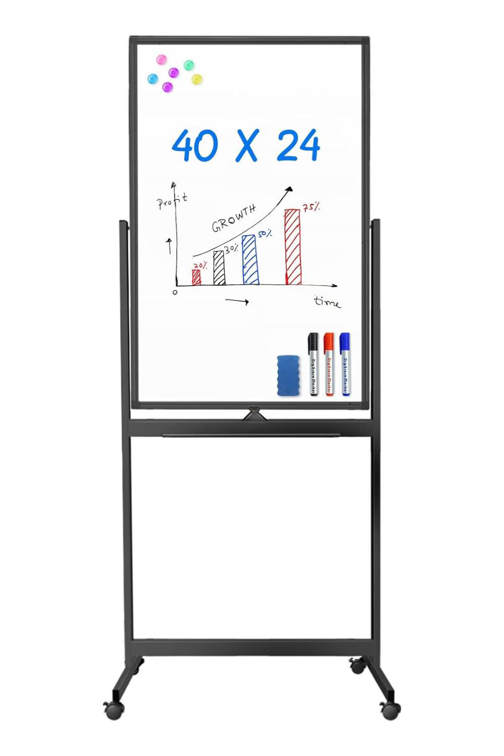 Shimano Magnetic Mobile White Board, 40 X 24 Double Sided Dry Erase ...